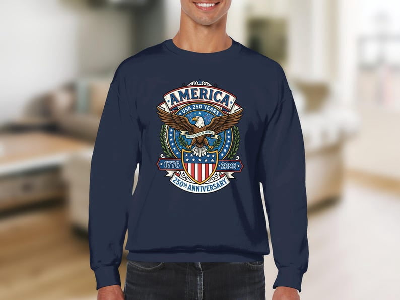 America 250th Anniversary Sweatshirt, USA 250 Years 1776-2026, Bald ...