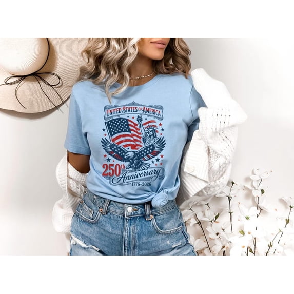 America 250th Anniversary T-Shirt - Bald Eagle & Statue of Liberty ...