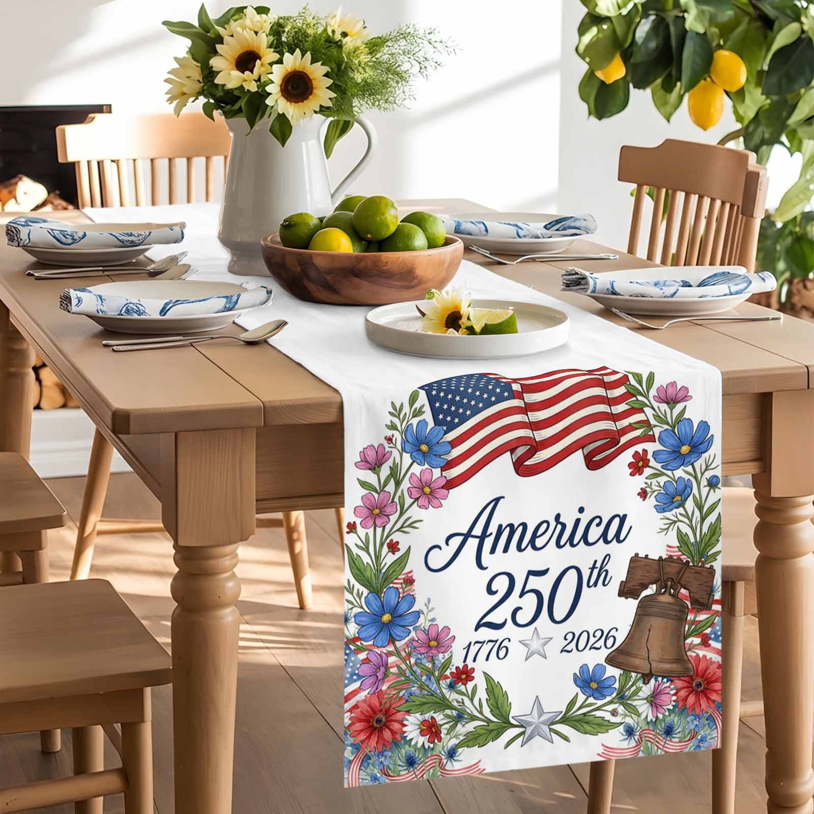 America 250th Anniversary Table Runner, Independence Day Red Blue ...
