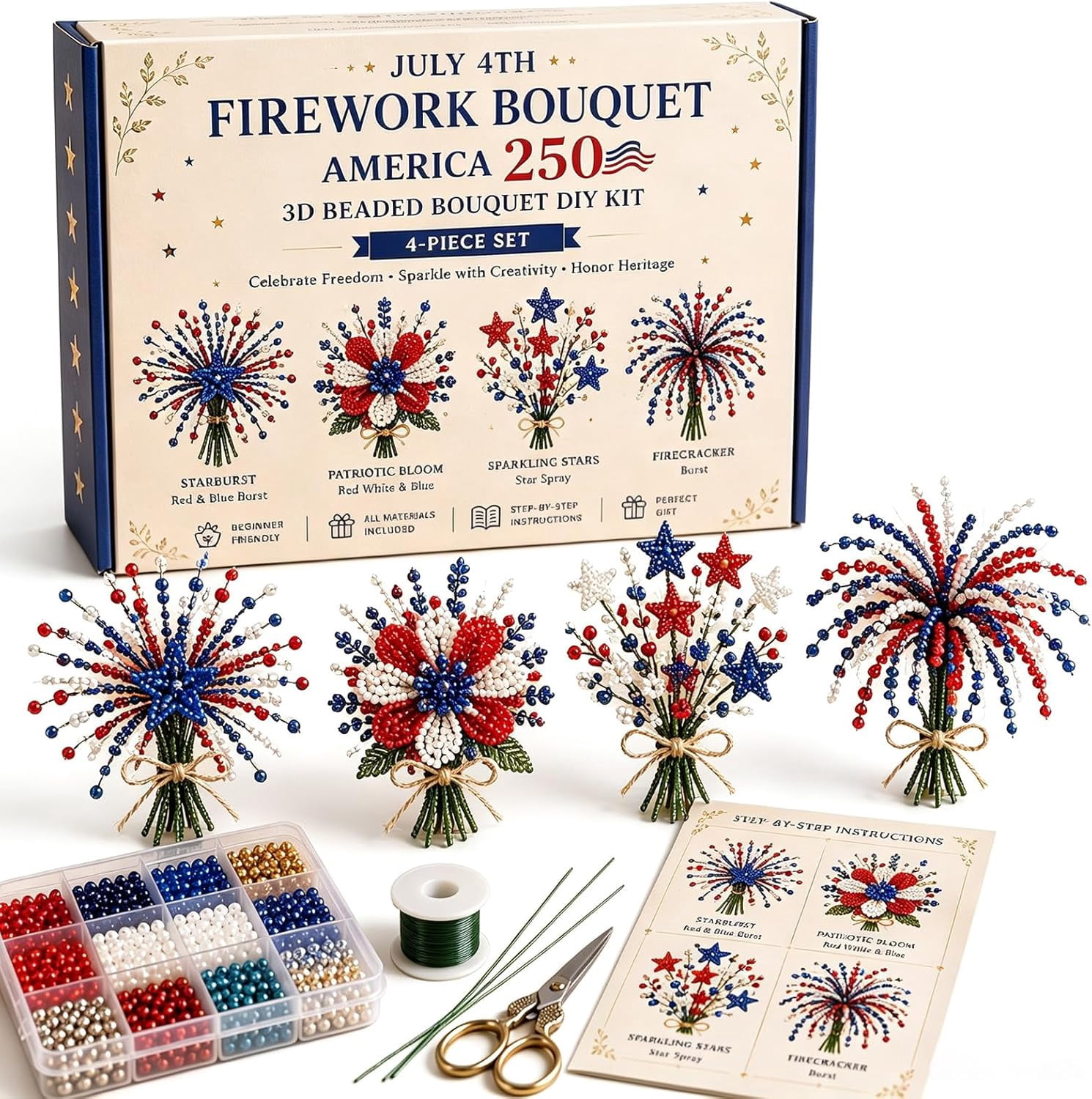 America 250th Beaded Bouquet DIY Kit – Edition Patriotic Craft ...
