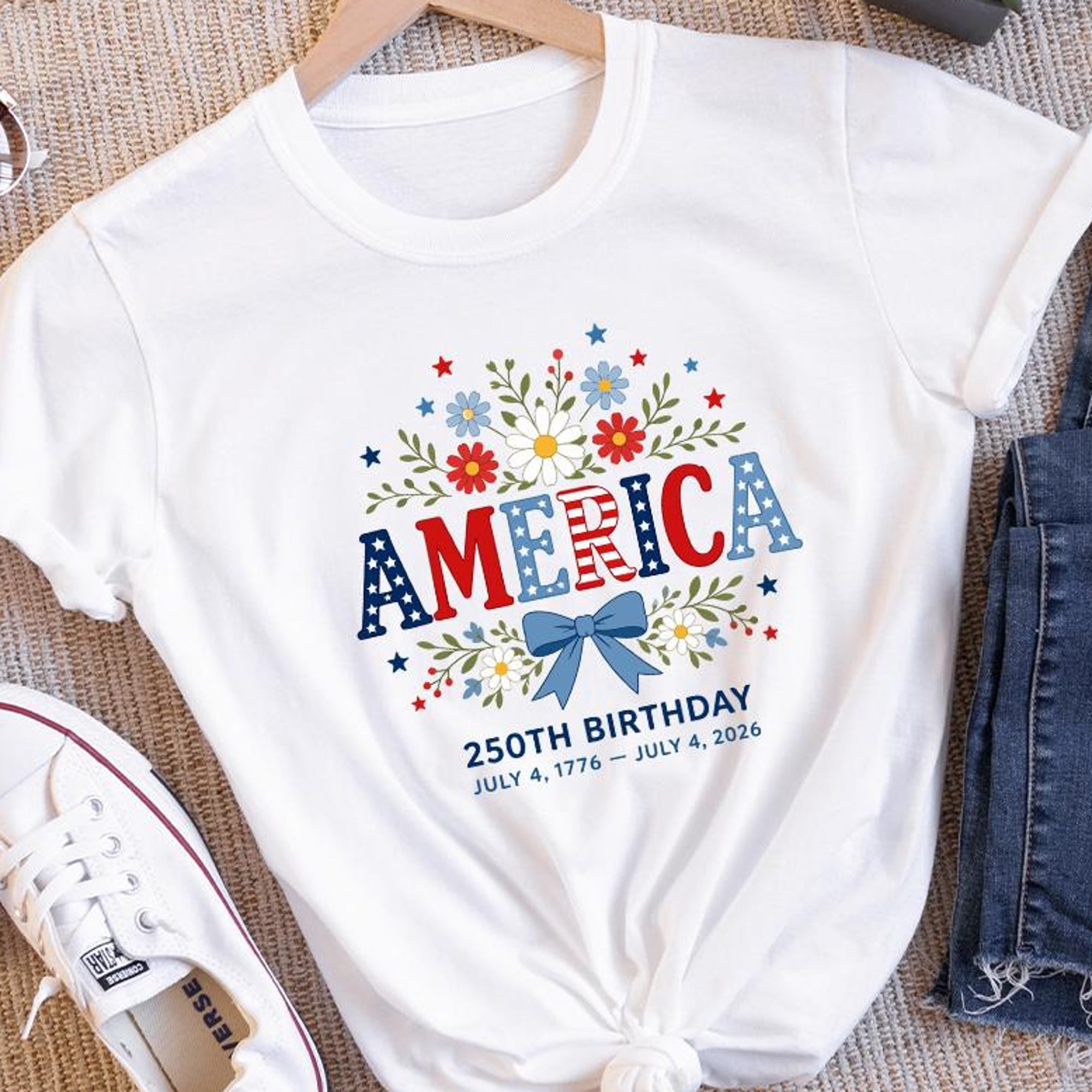 America 250th Birthday Shirt Floral USA 250 Years Tee Patriotic ...
