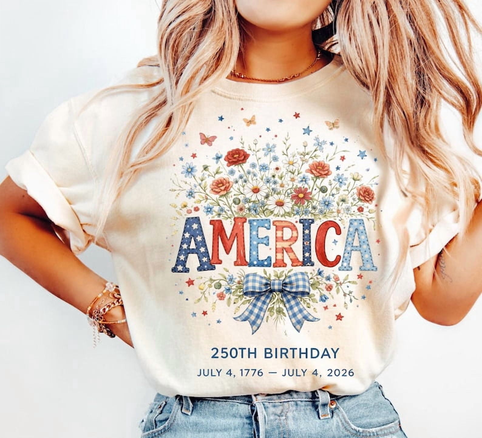 America 250th Birthday Shirt - Patriotic Floral 4th of July Tee, USA ...