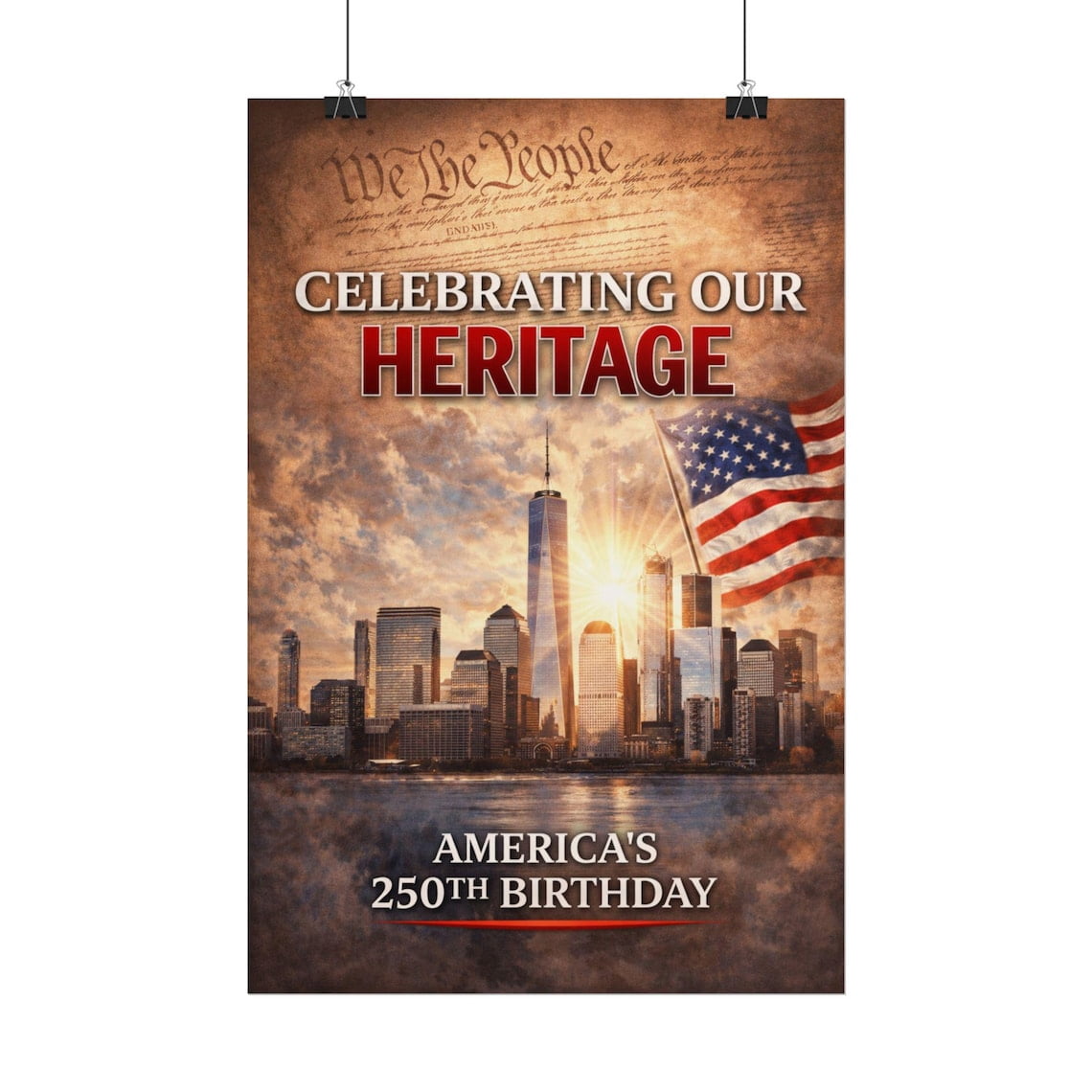 America 250th Heritage Constitution City Skyline Art Wall Decor ...