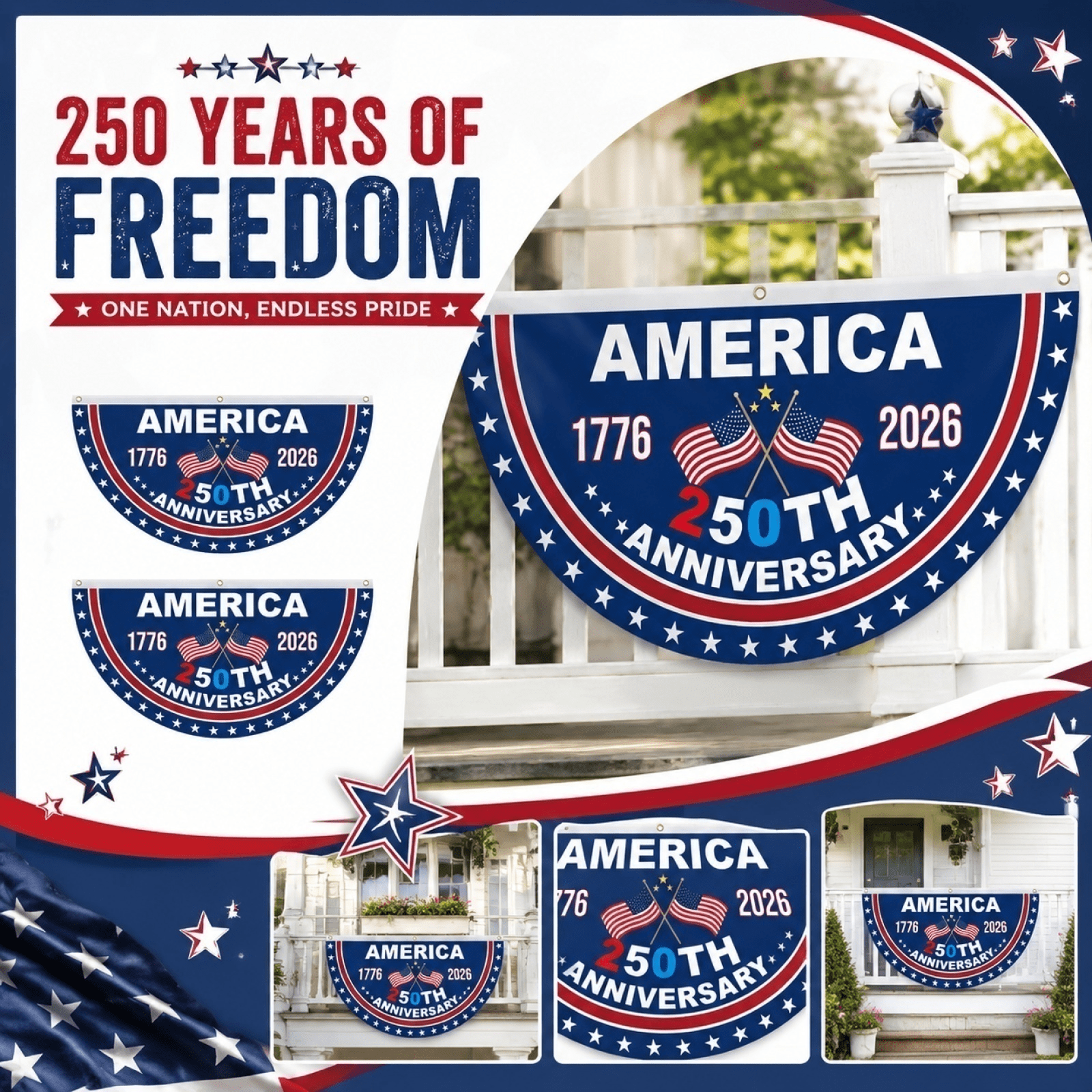 America 250th Independence Day Flag, 2 Pack, Patriotic Decor for July ...