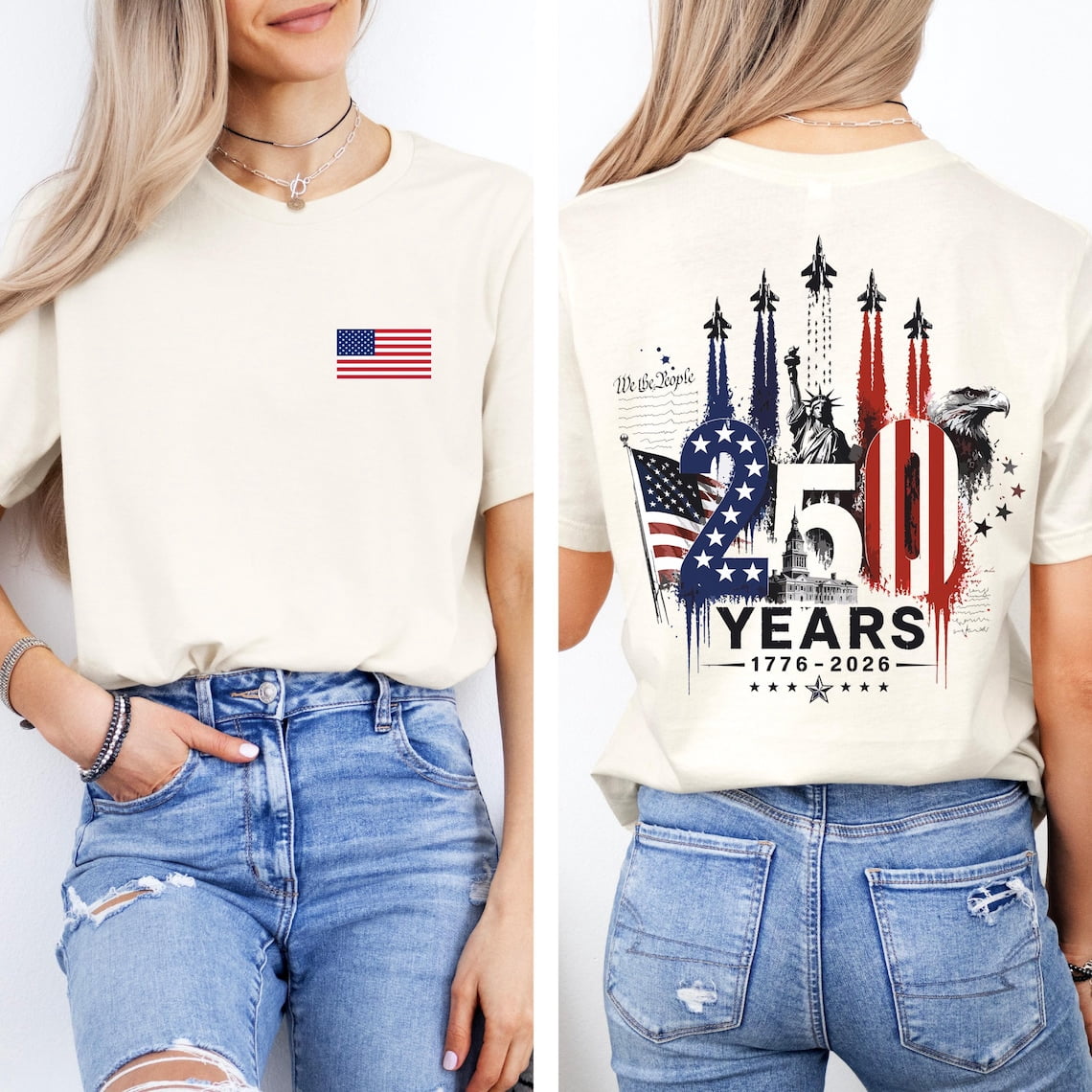 America 250th of Freedom Shirt, 1776 to 2026 Fighter Jet Tee, Front and ...