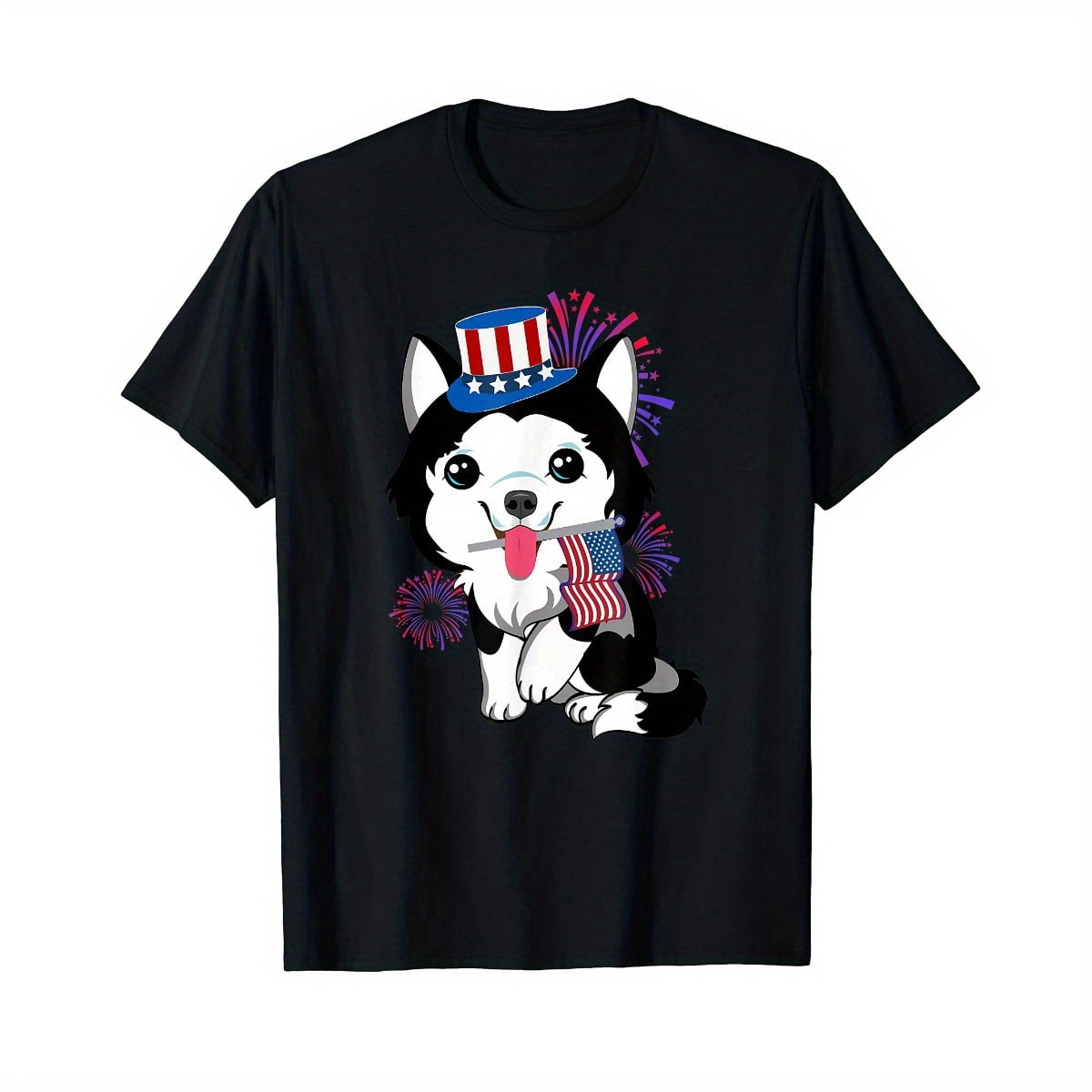 America 4th of July Independence Day Patriotic Husky Dog T-Shirt ...