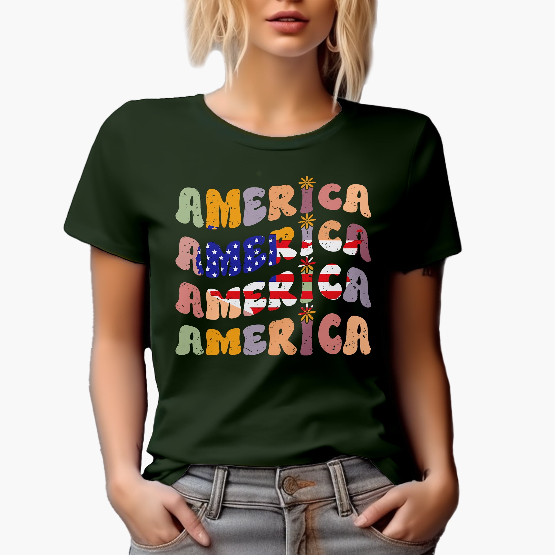 America, 4th of July Themed, Groovy Retro Wavy Text Merch Gift ...