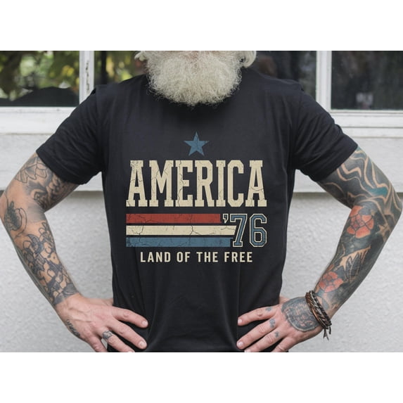America 76 Shirt Land of the Free Patriotic Tee Retro 1776 USA Graphic ...
