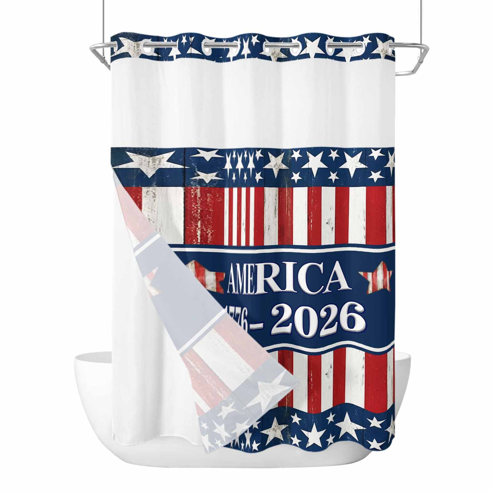 America Anniversary No Hook Shower Curtain with Snap in Liner, Retro ...