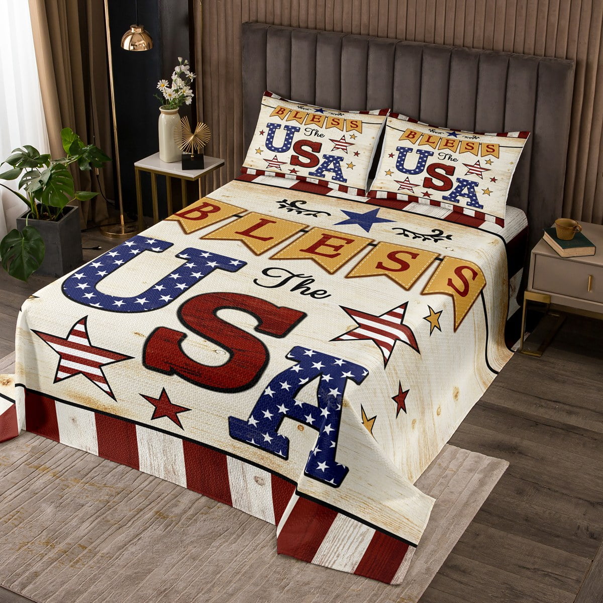 America Bedspread Set American Flag Coverlet Set, God Bless The USA ...