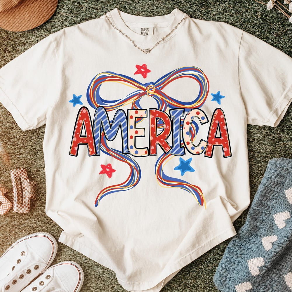 America Bow Shirt, Preppy Patriotic 4th of July Shirt, Red White Blue ...