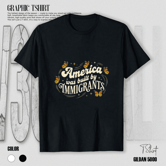 America Built By Immigrants T-Shirt - Patriotic Butterfly Graphic T ...