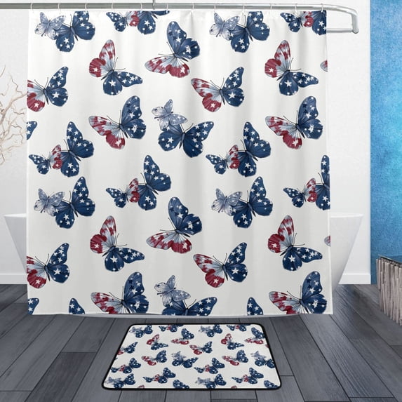 America Butterflies Pattern Bathroom Accessory Sets Waterproof Shower ...