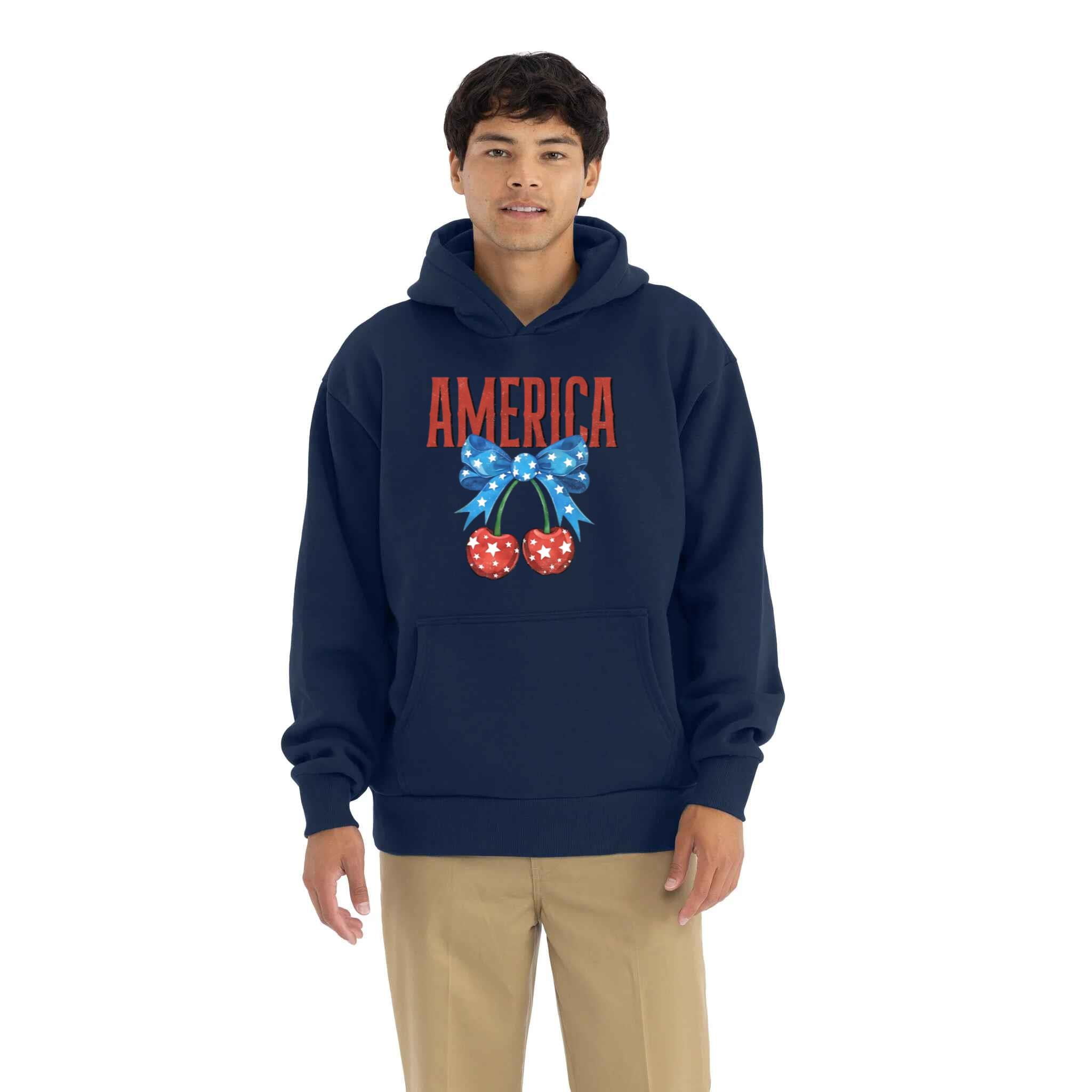 America Cherries Hoodie Cute Coquette Bow USA 4th of July Patriotic up ...