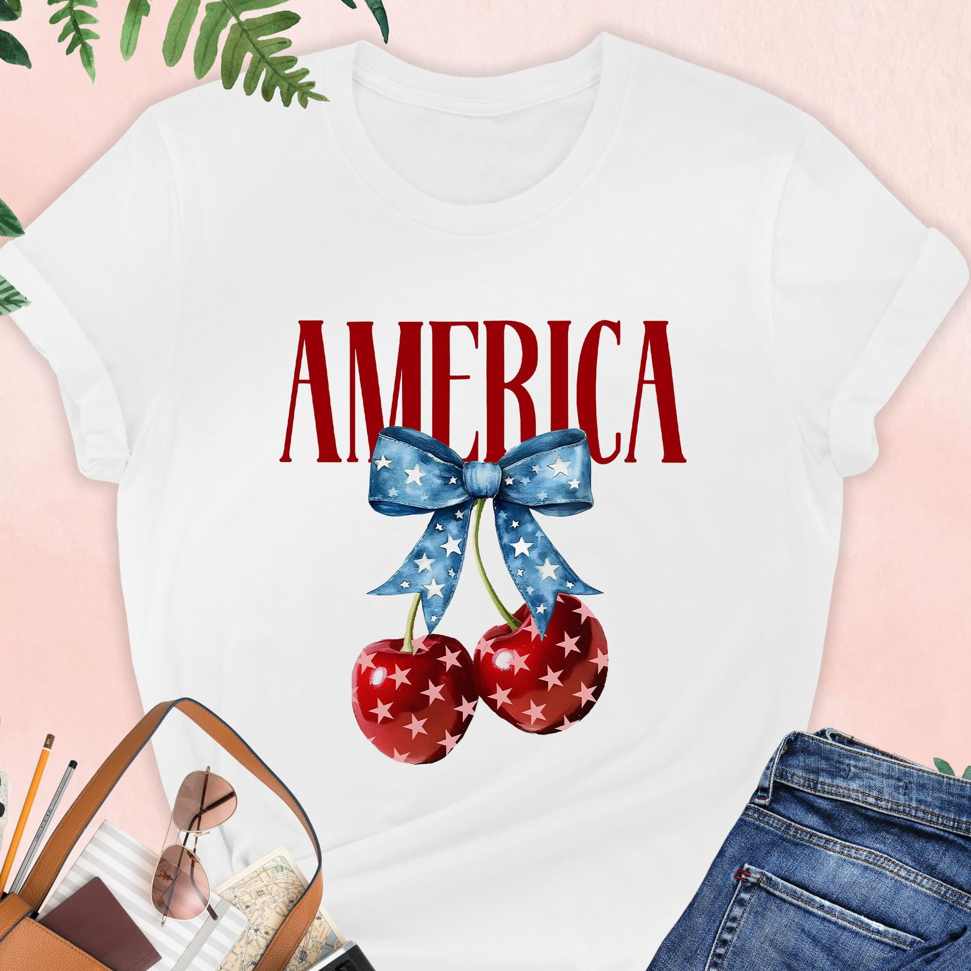 America Cherries Shirt Cherry Bow Tee Trendy July 4th Mom Patriotic ...
