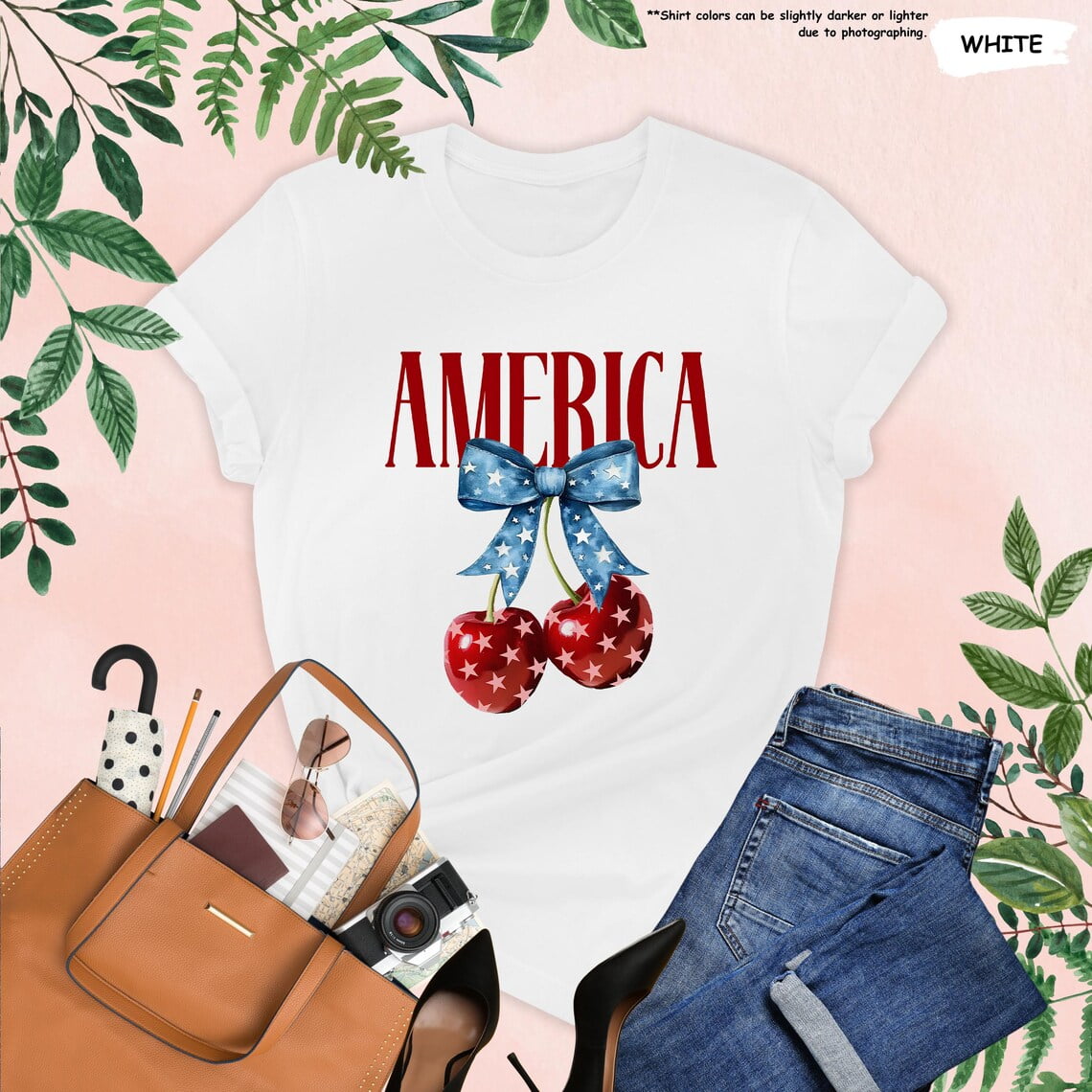 America Cherries Shirt, Cherry Bow Tee, Trendy July 4th, Mom Patriotic ...