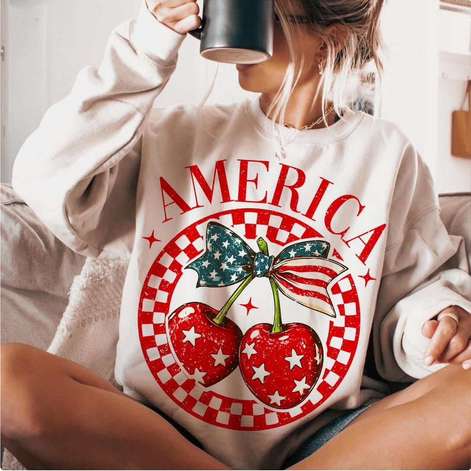 America Cherries Tshirt, 4th of July tshirt, Cherry Bow Tee, Trendy ...