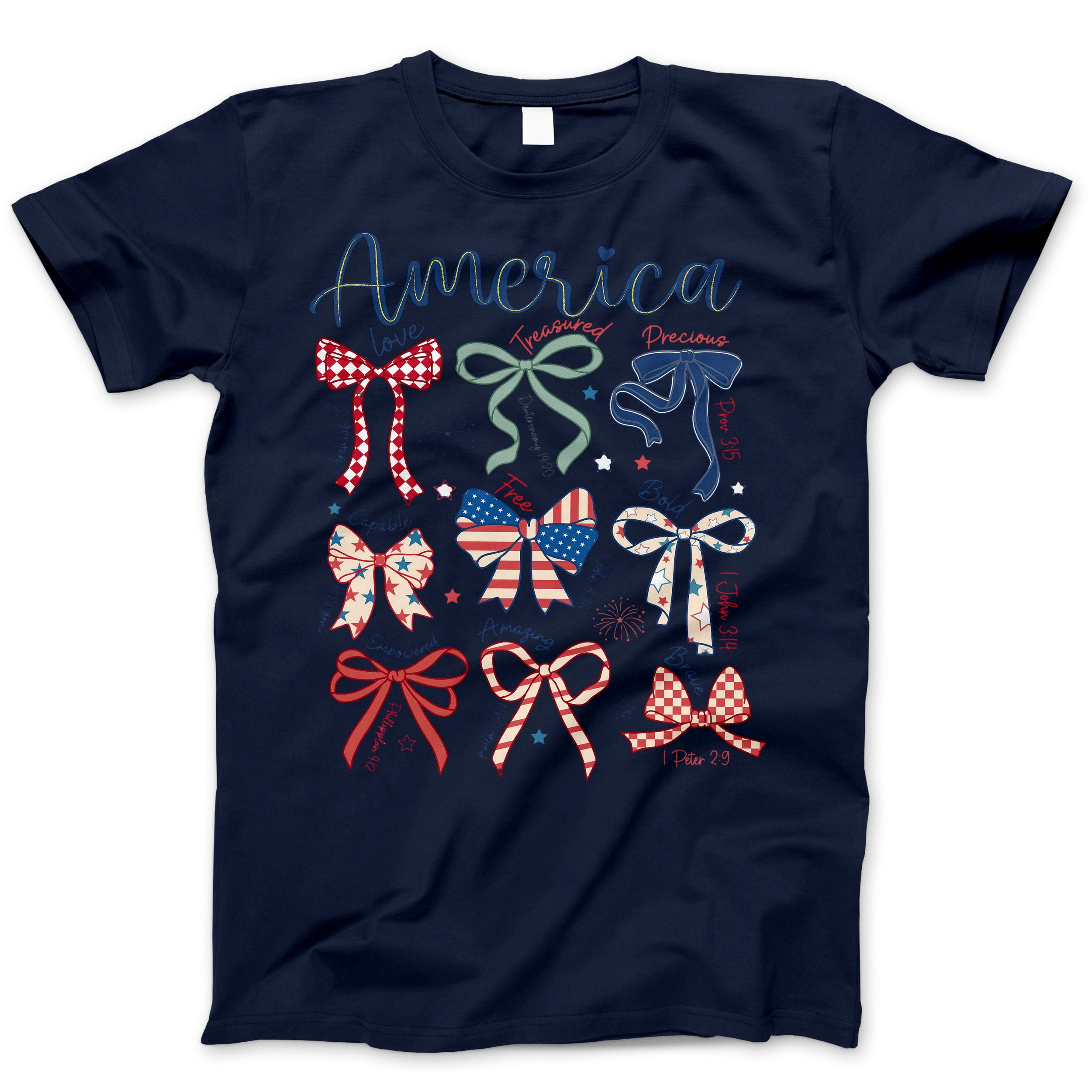 America Christian Bows T-Shirt – Patriotic Faith-Based Tee with Bible ...