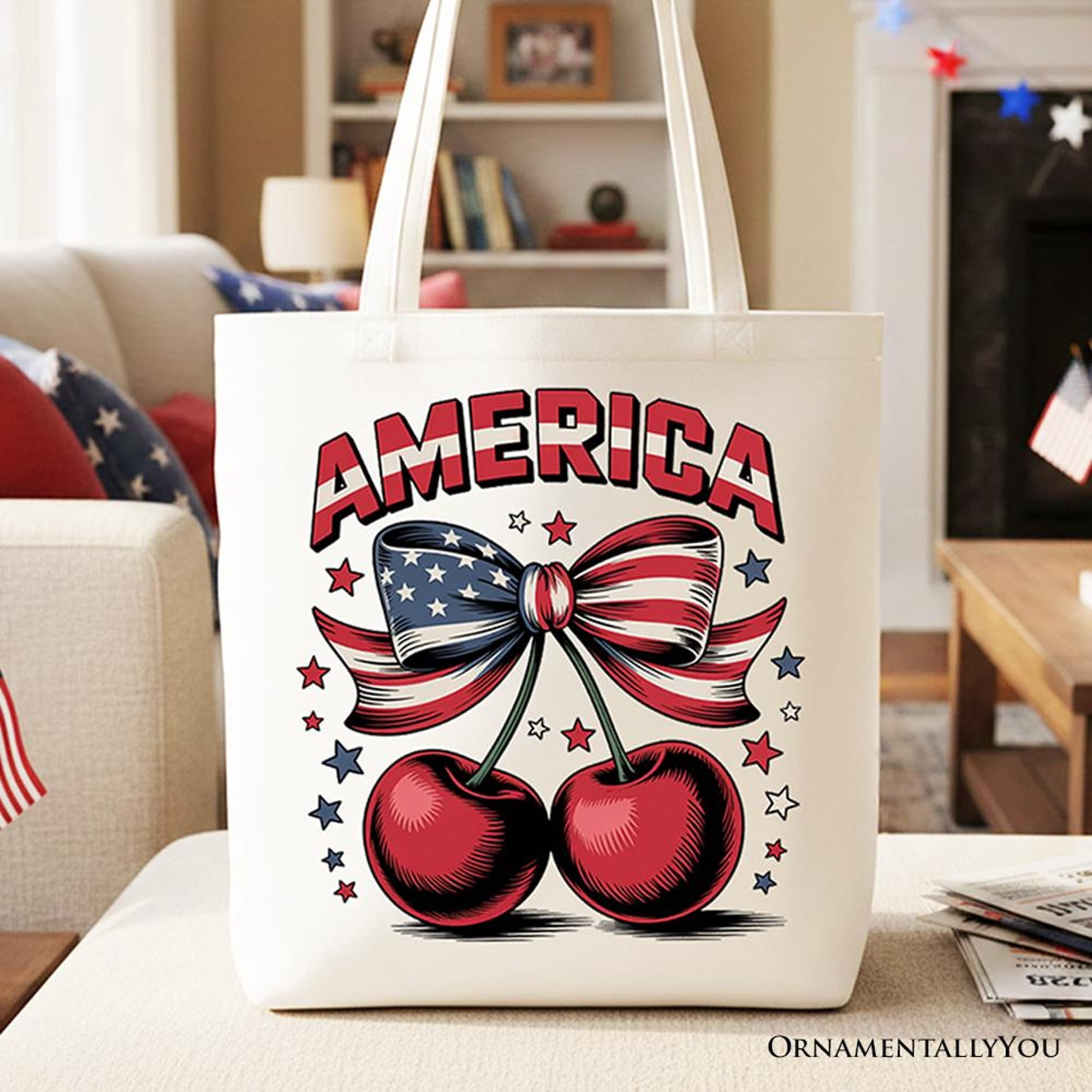 America Coquette Cherries Tote Bag, Patriotic 4th of July Gift Shopper ...