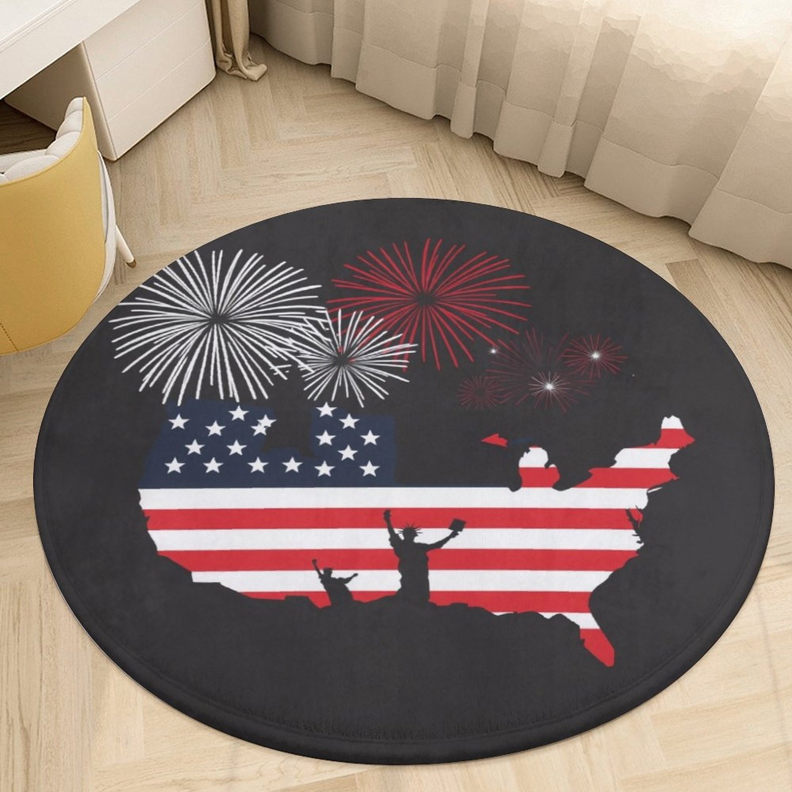 America Fireworks Celebration Modern Round Carpets for Living Room ...