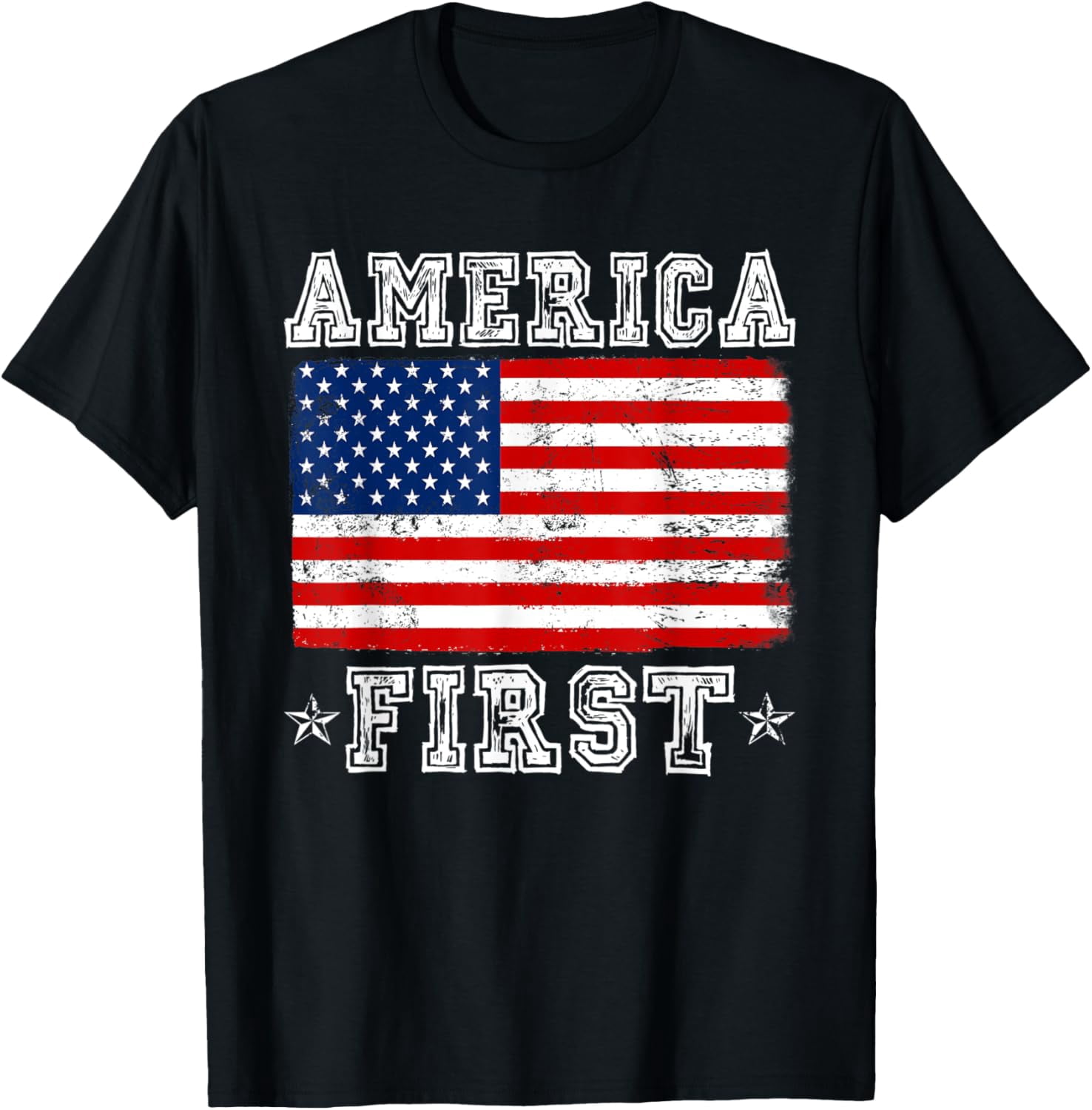 America First USA Flag Funny 4th Of July Patriotic Vintage T-Shirt ...