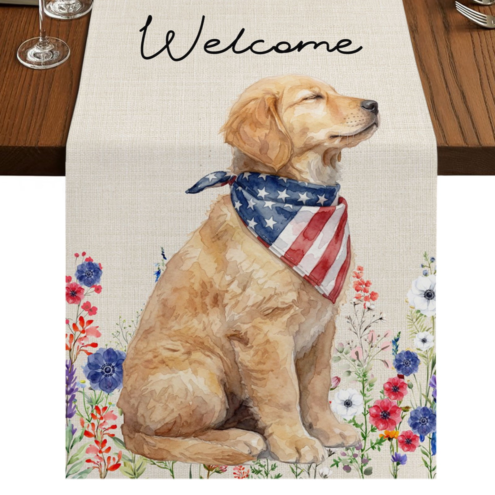 America Flag Burlap Cotton Table Runner 13x36 Inches Short, Rustic ...