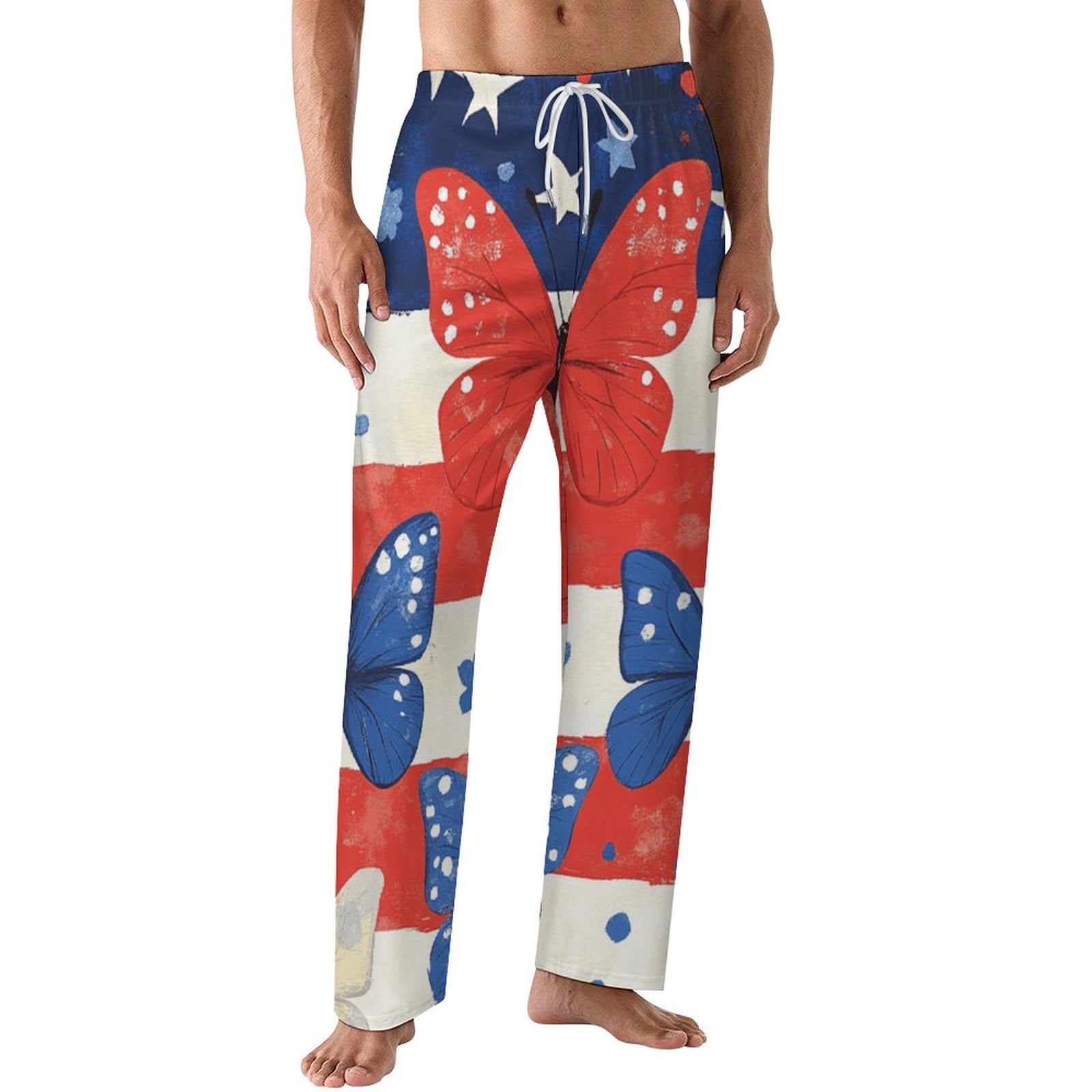 America Flag Butterfly Mens Pajamas Pajama Pants Mens Sleepwear Lounge ...