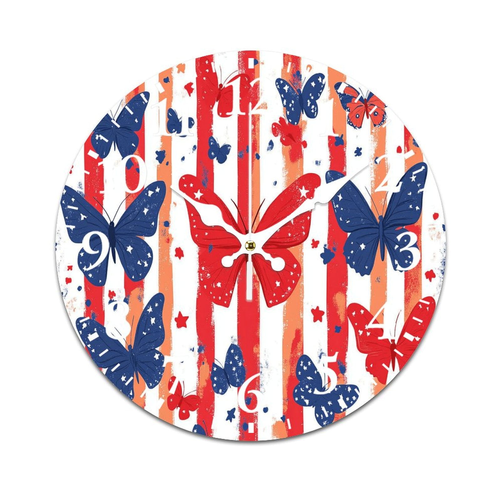 America Flag Butterfly Wall Clock Modern Design Clocks Wall Hanging ...