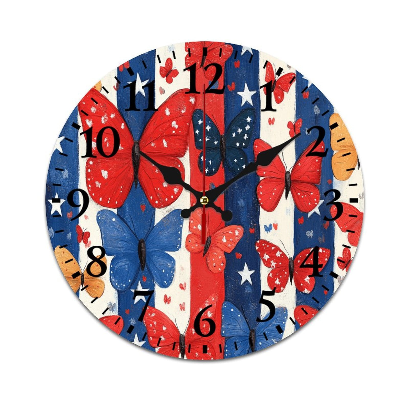 America Flag Butterfly Wall Clock Modern Design Clocks Wall Hanging ...