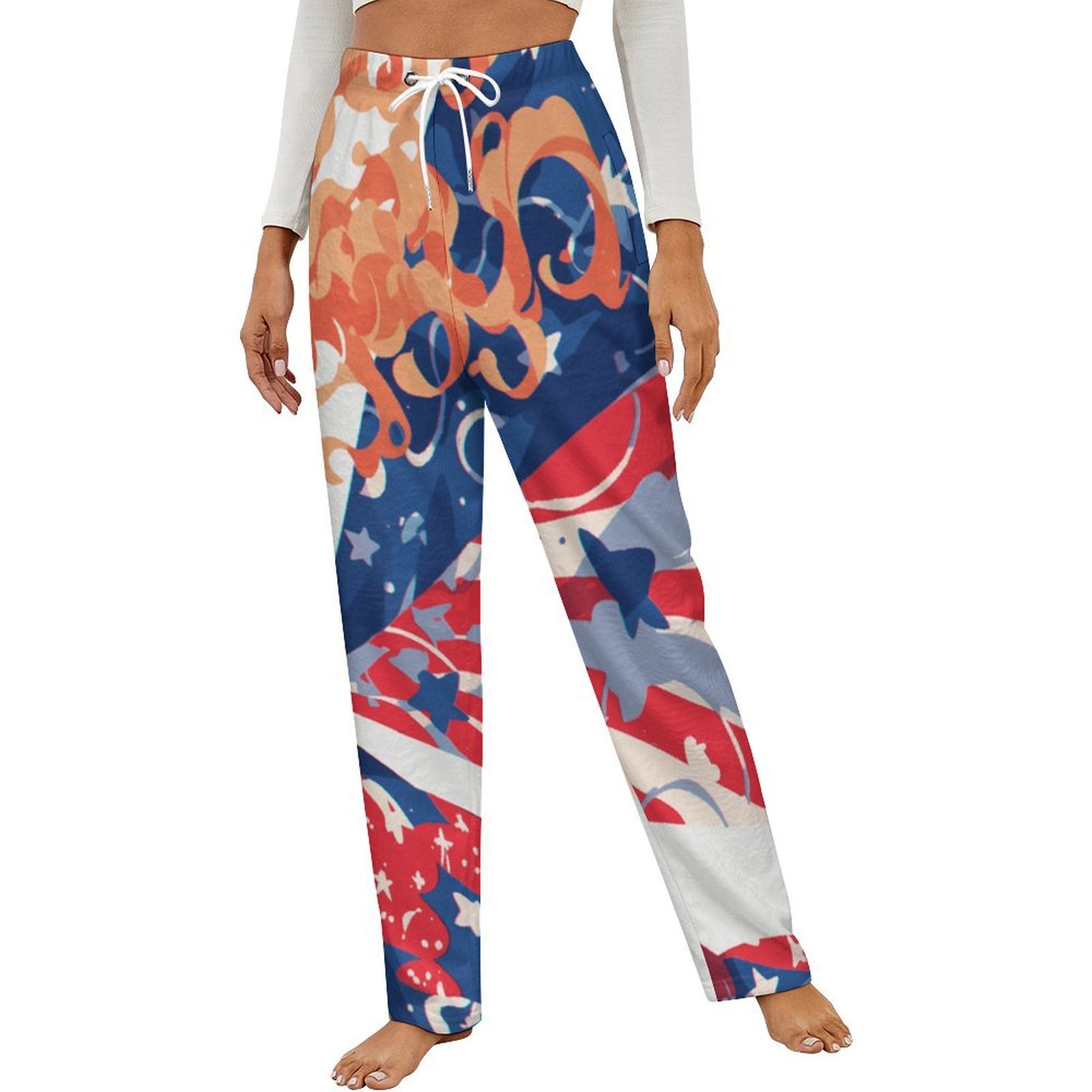 America Flag Butterfly Winter Female Pants Flannel High Waist Women ...
