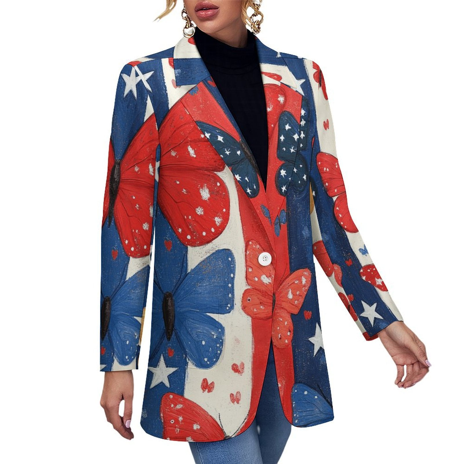 America Flag Butterfly Woman Casual Loose Suits Summer Jacket Woman ...