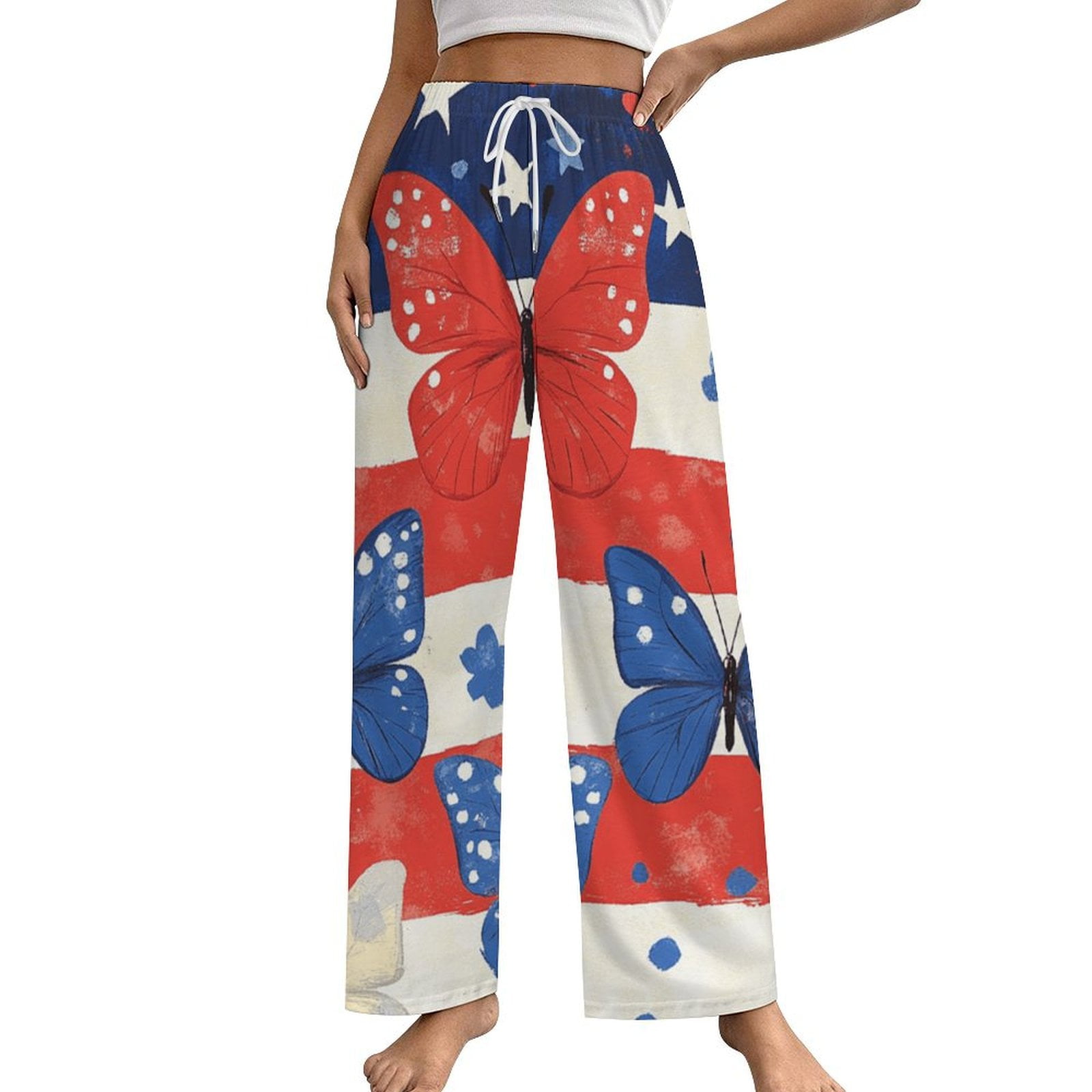 America Flag Butterfly Women's Pajamas Pajama Pants Women's Sleepwear ...