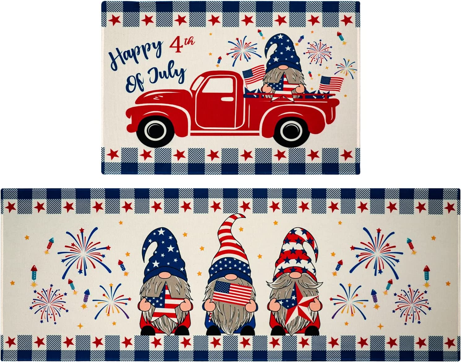 America Flag Gnomes Kitchen Rugs Happy 4th of July Patriotic ...