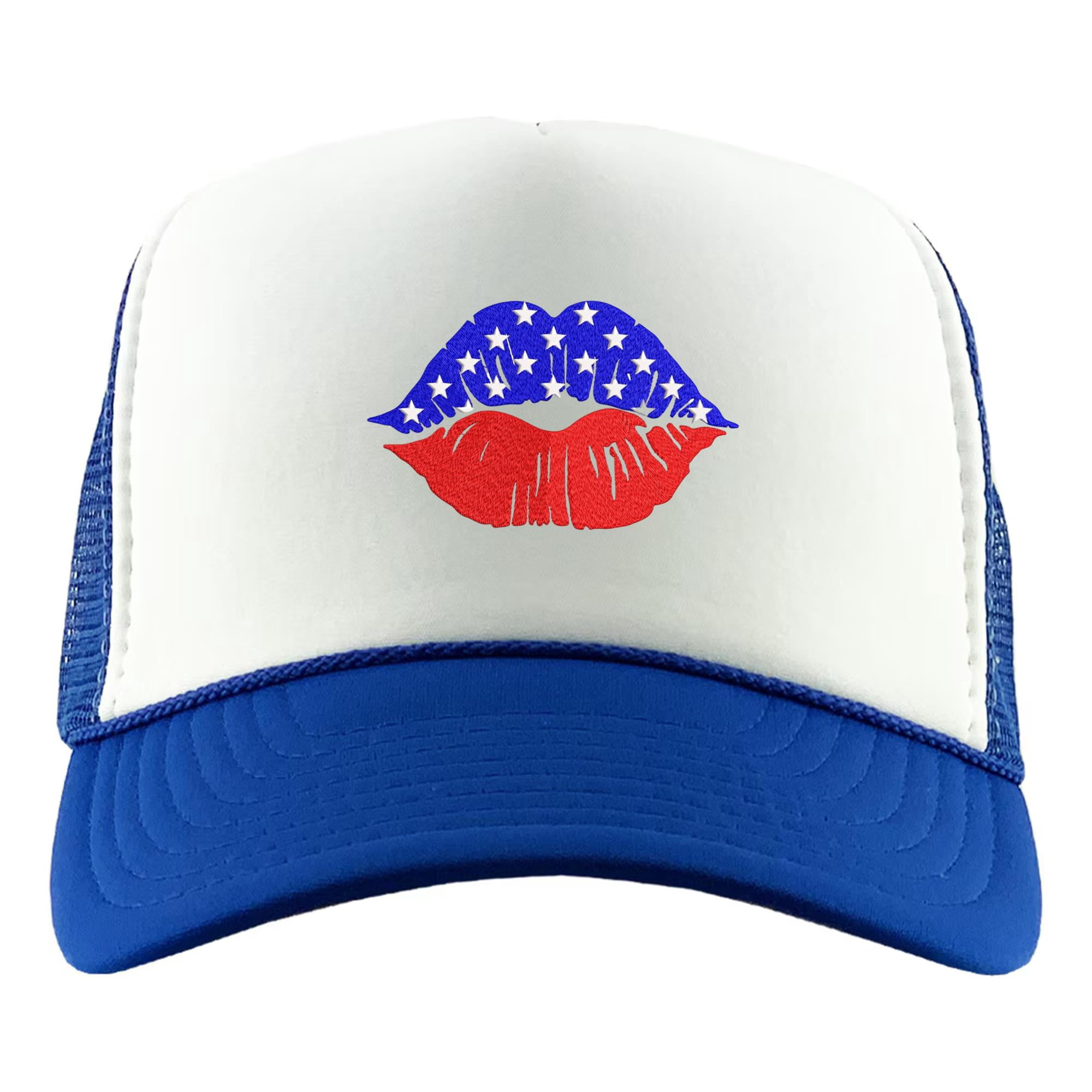 America Flag Kiss Design Embroidered Snapback Trucker Hat Independence ...