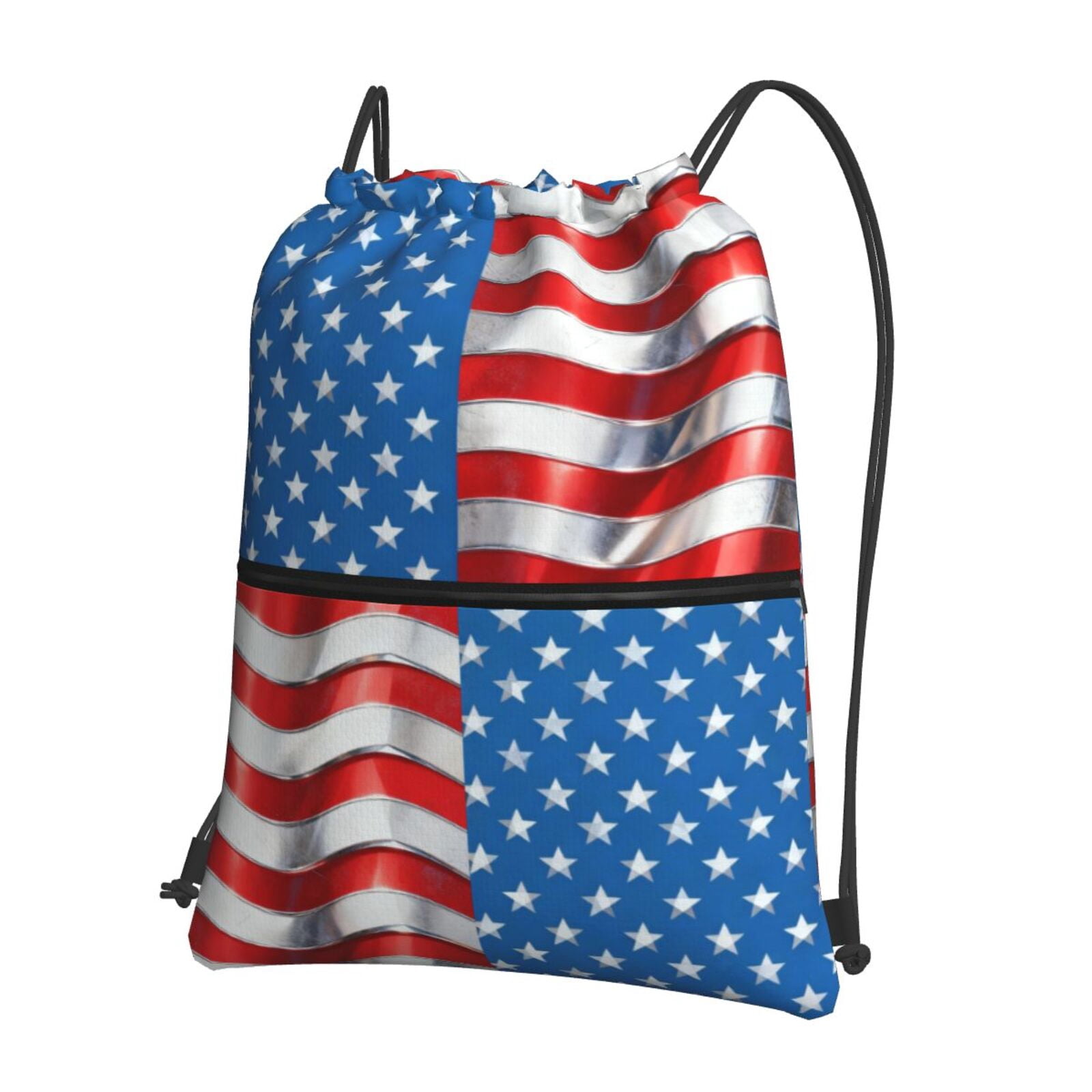 America Flag Pattern Drawstring Backpack Water Resistant String Bag ...