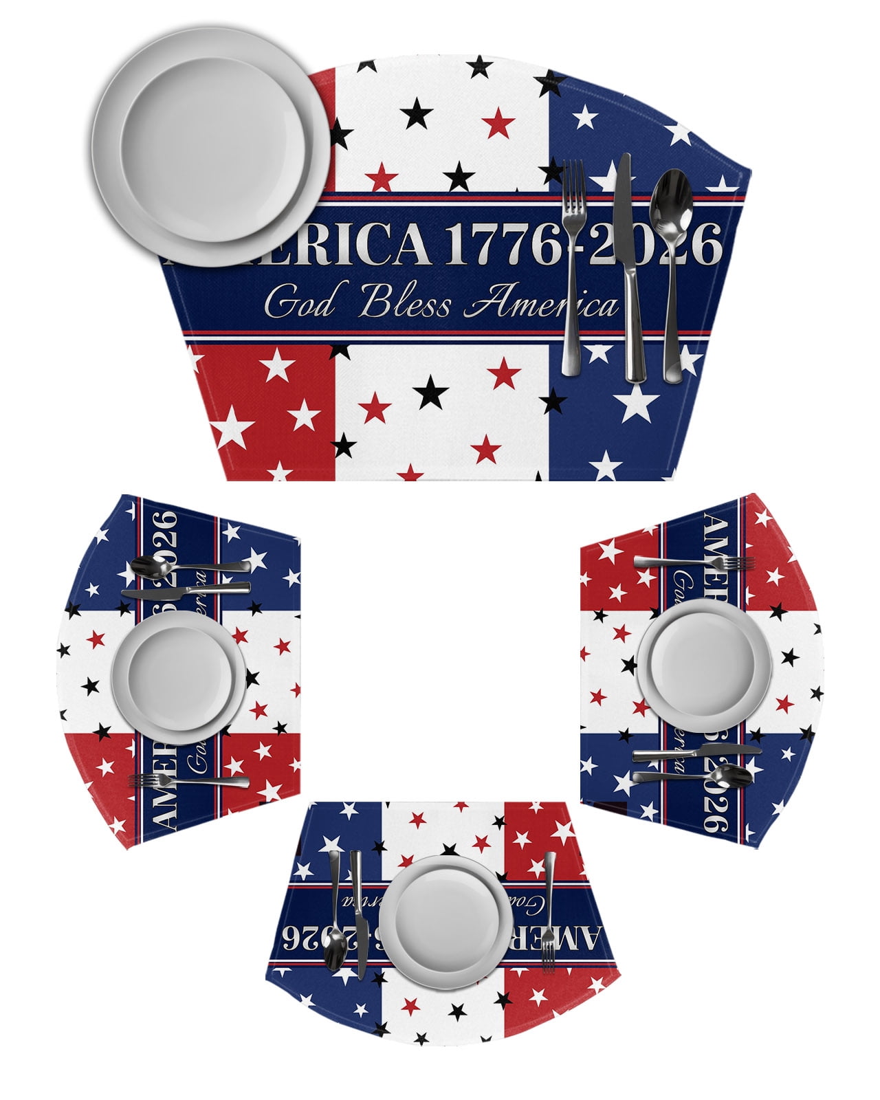 America Flag Round Table Placemats Set of 2 Wedge Placemats, Red Blue ...