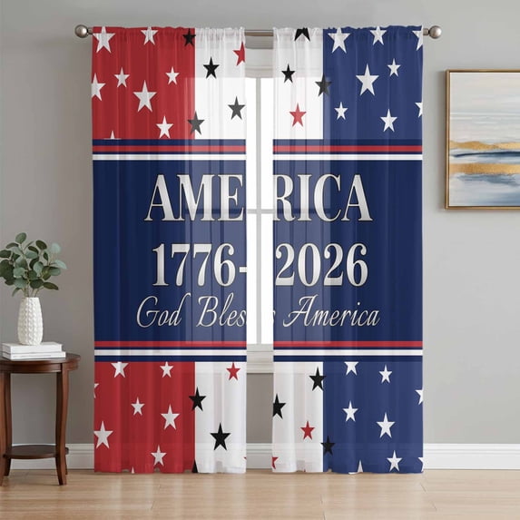America Flag Sheer Curtains for Living Room Bedroom Red Blue White Star ...