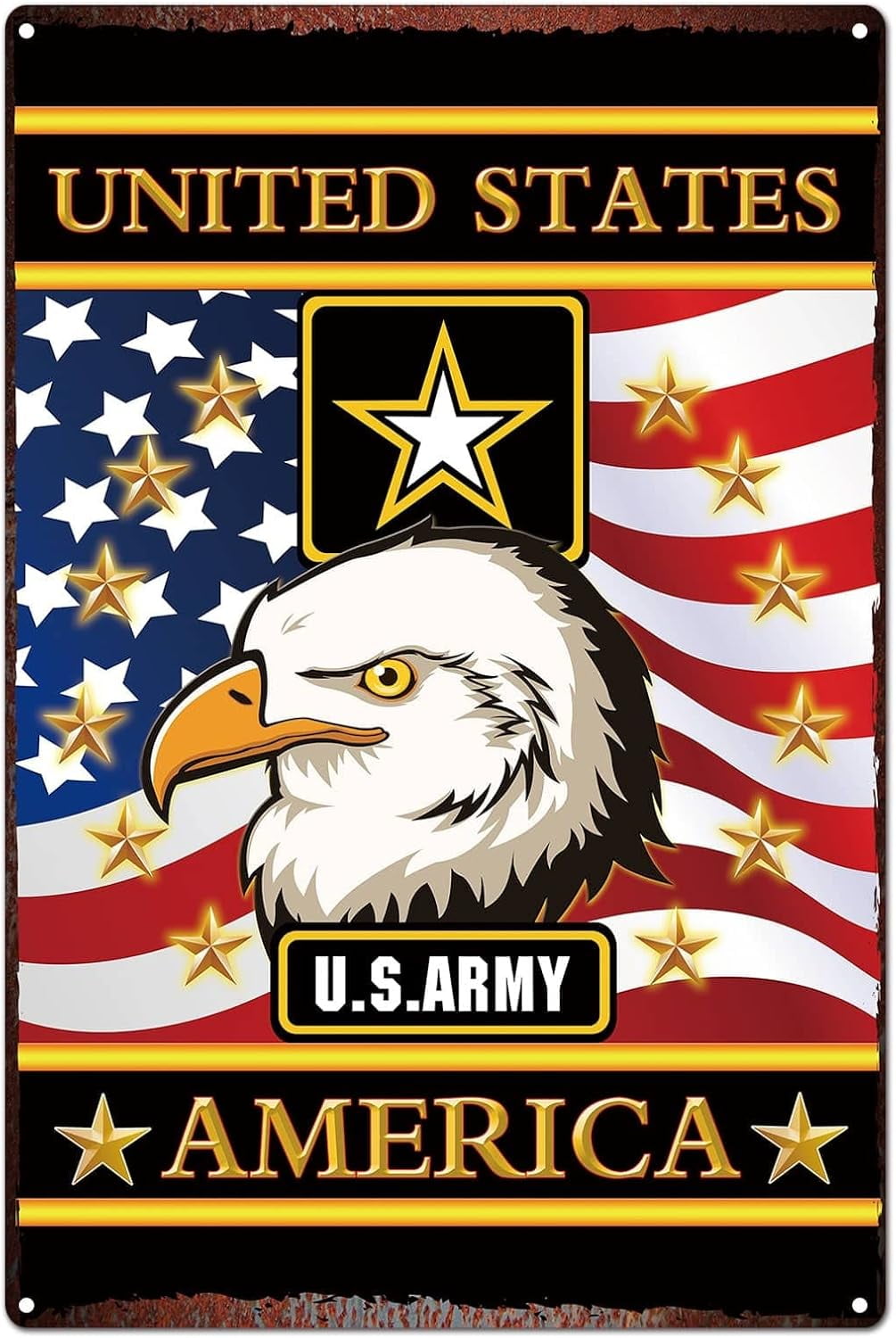 America Flag Soldier Metal Tin Sign, United States Eagle Star Art Wall ...