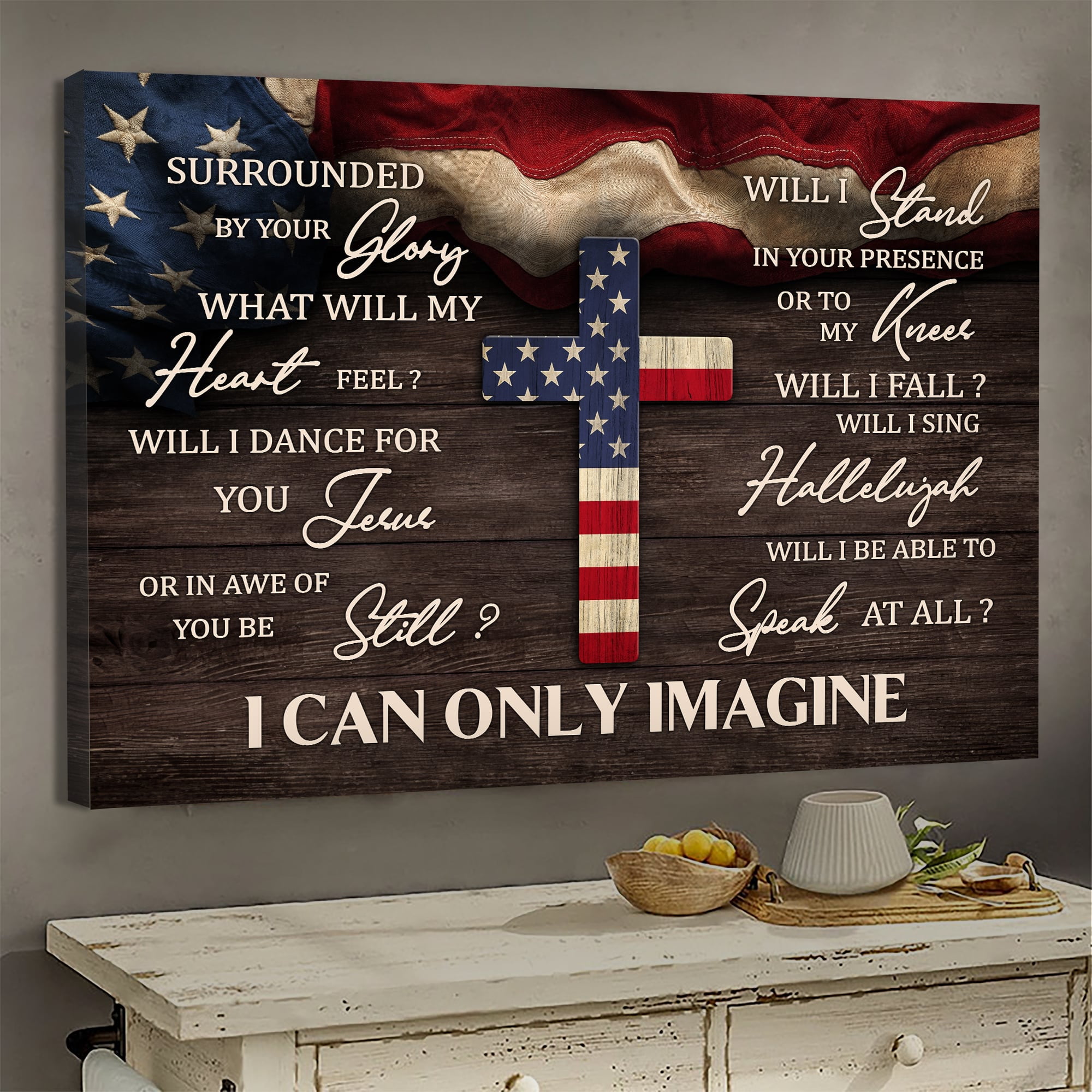 America Flag, The Cross, I Can Only Imagine - Jesus Landscape Poster ...