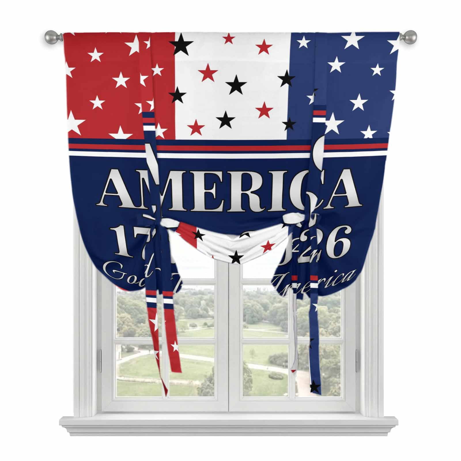 America Flag Tie Up Curtains for Window, Thermal Insulated Balloon ...
