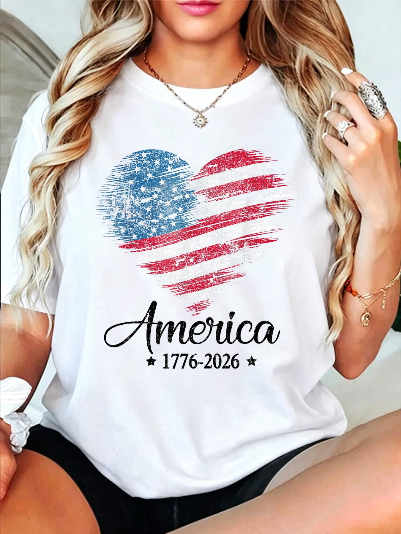 America Flag US Heart 1776 2026 4th of July 250th Birthday T-Shirt ...