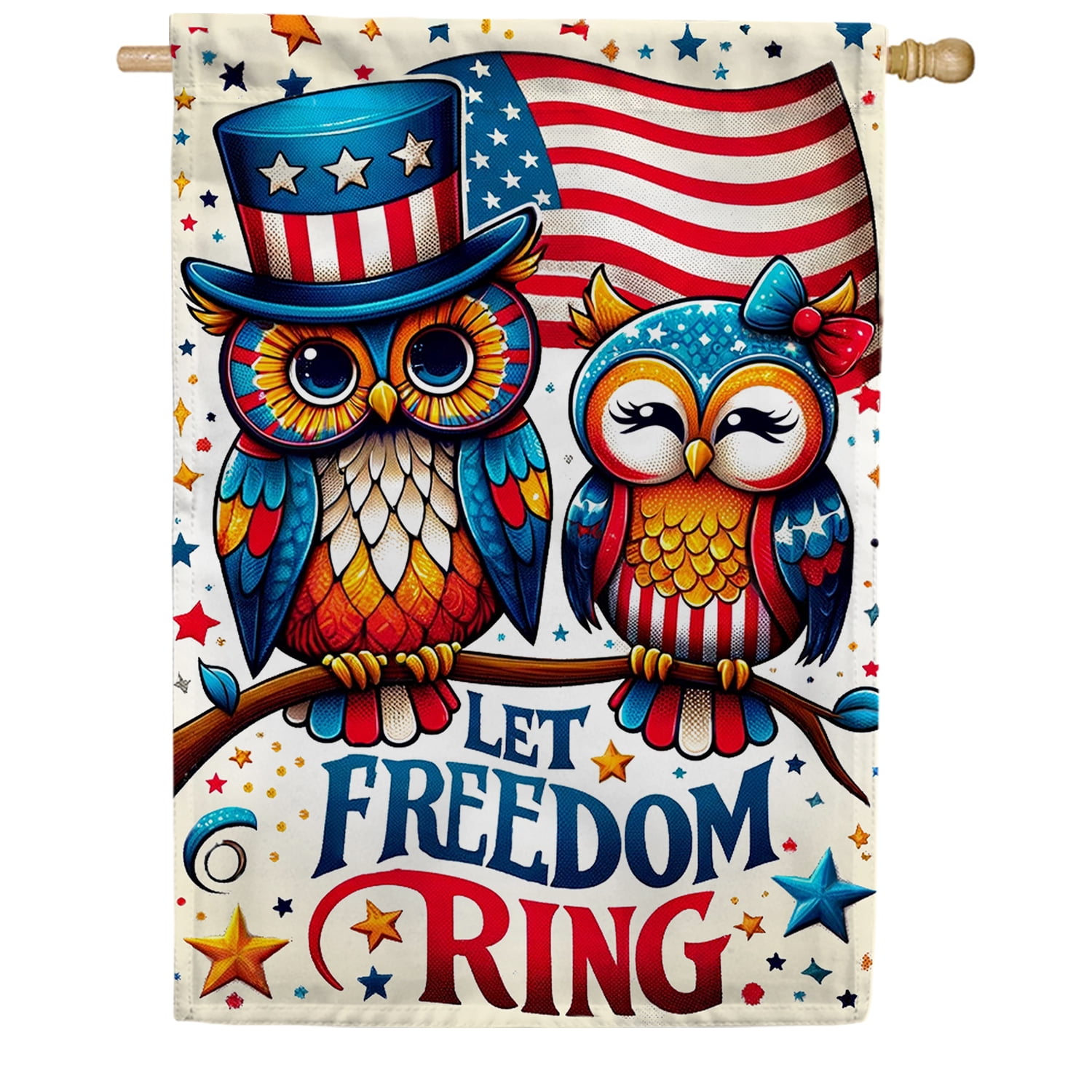 America Forever 4th of July Owl Patriotic House Flag, 28x40 inch Double ...