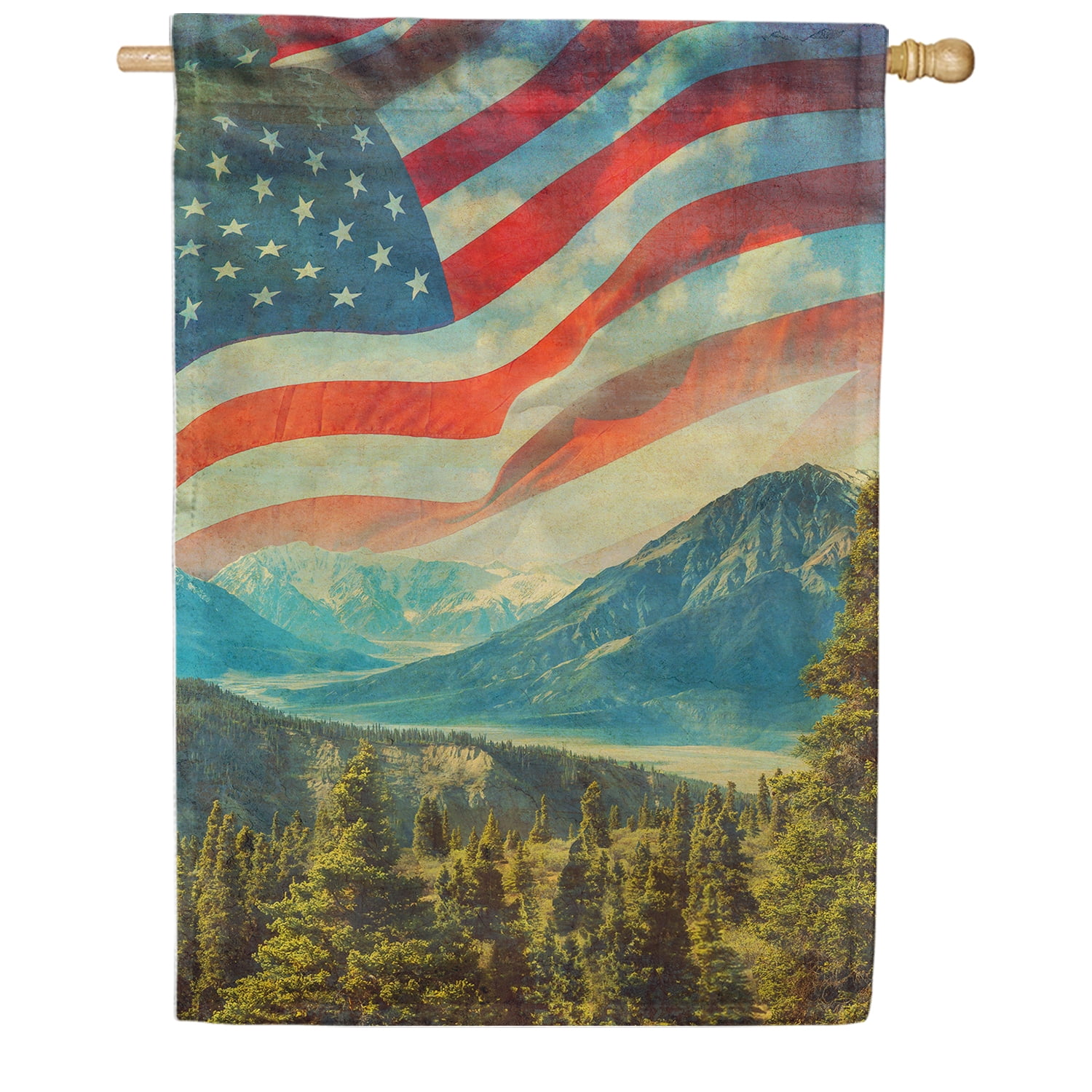 America Forever American Flag Mountain Summer House Flag 28x40 inches ...