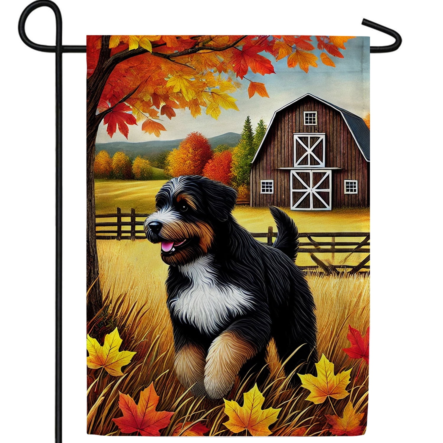 America Forever Autumn Barn and Dog Garden Flag, 12.5 x 18 inch Double ...