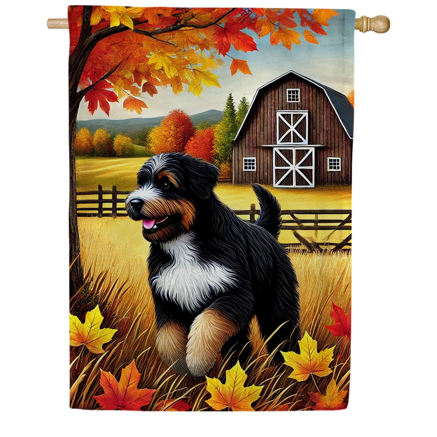 America Forever Autumn Barn and Dog House Flag, 28 x 40 inch Double ...