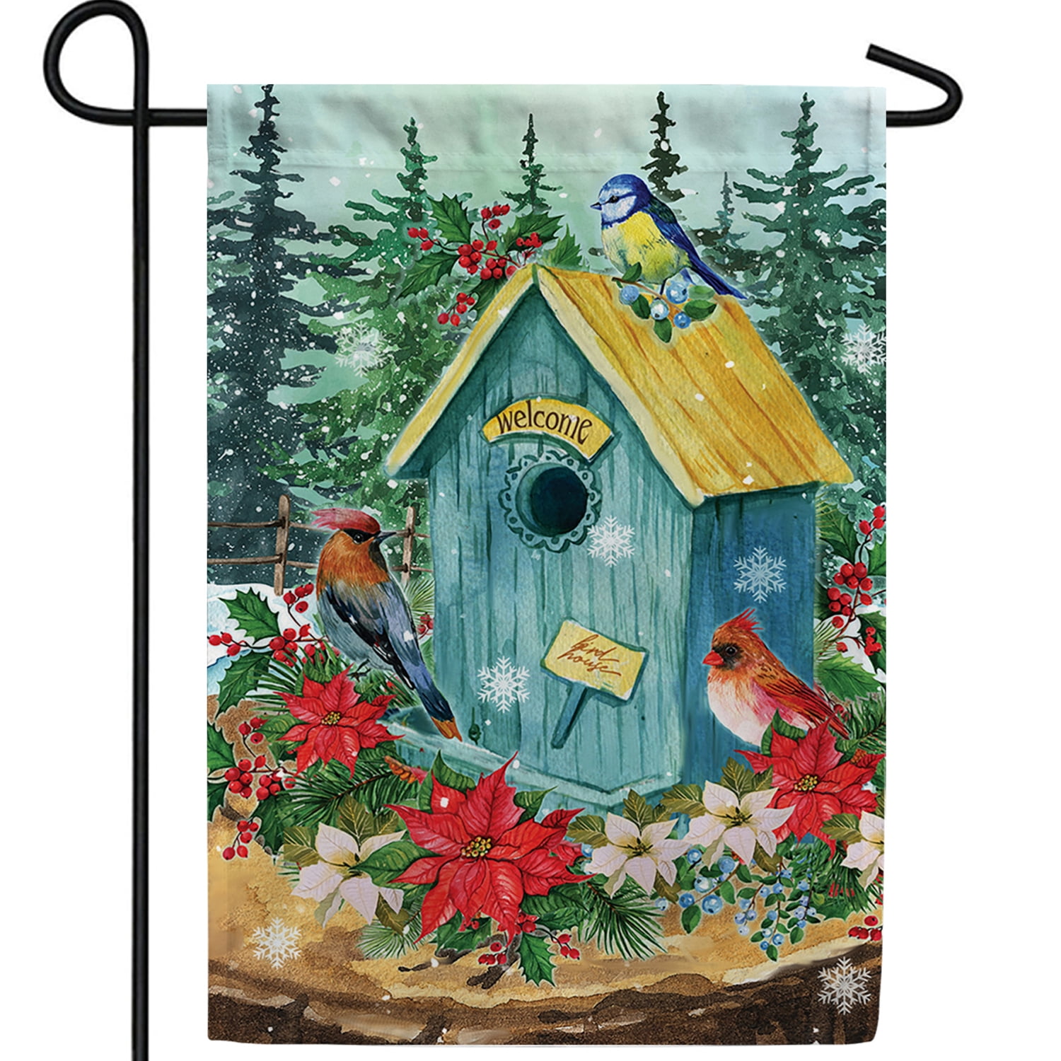 America Forever Bird Birdhouse Poinsettia Garden Flag, 12.5 x 18 inch ...