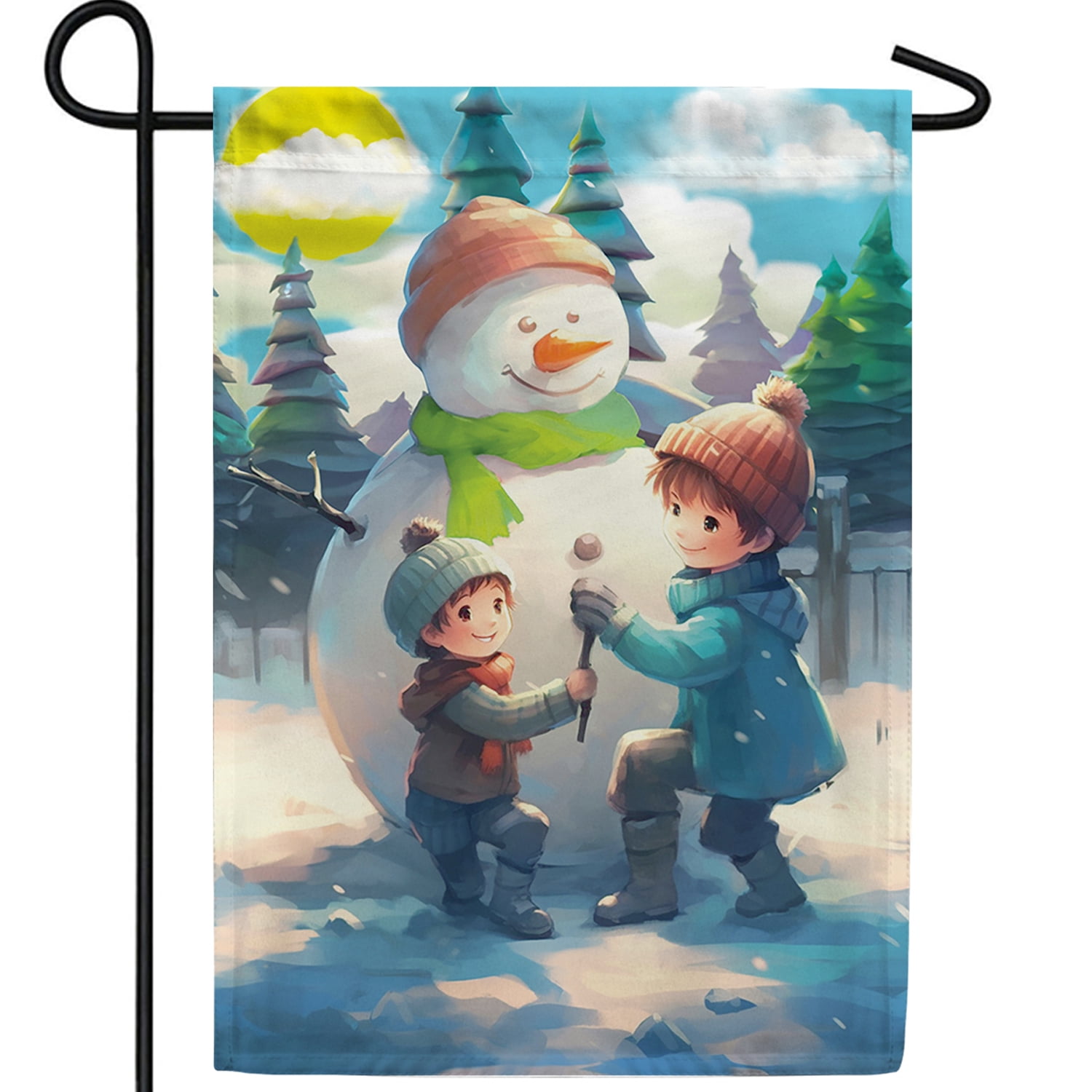 America Forever Building Snowman Garden Flag, 12.5 x 18 inch Double ...