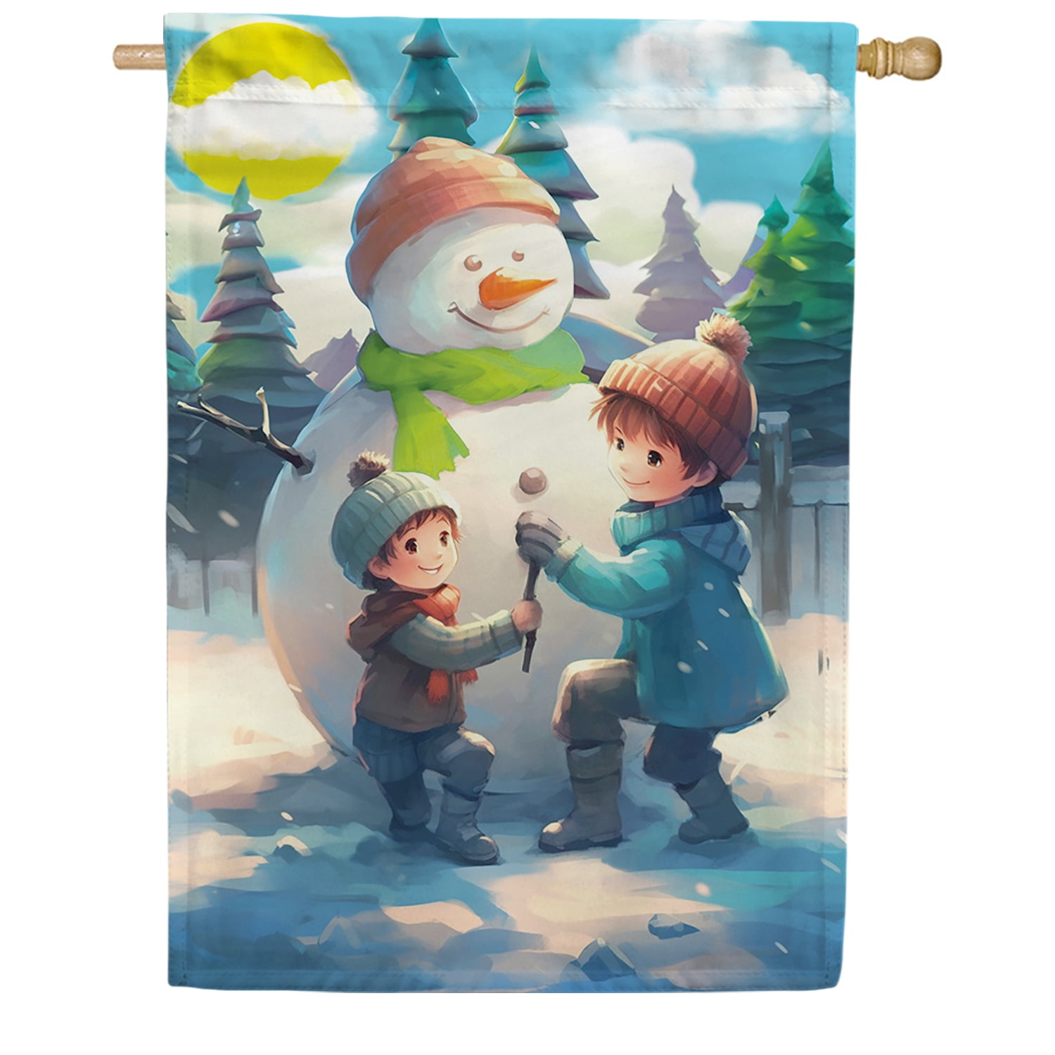 America Forever Building A Snowman House Flag, 28 x 40 inch Double ...