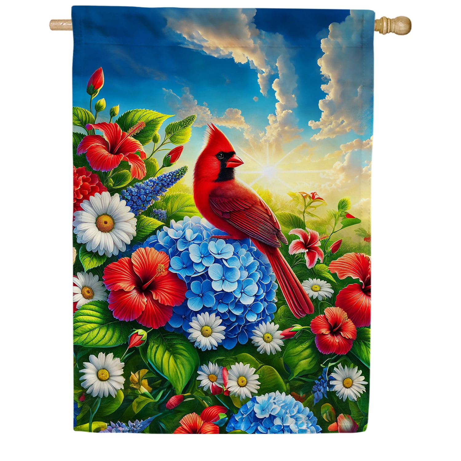 America Forever Cardinal Bird Floral House Flag, 28 x 40 inch Double ...