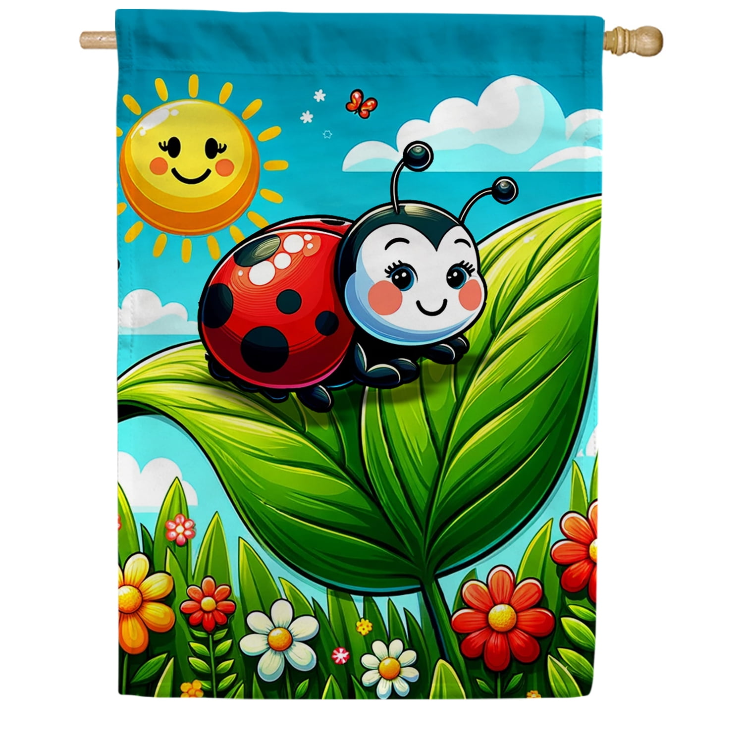 America Forever Cheerful Ladybug House Flag, 28 x 40 inch Double Sided ...